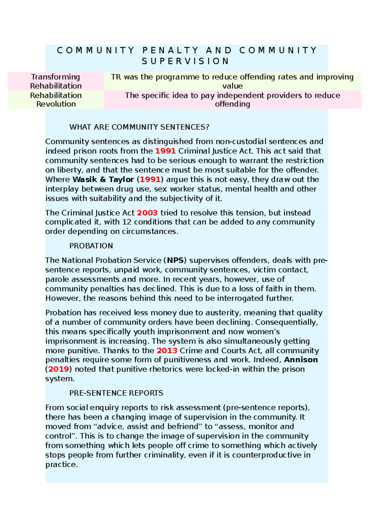 Community Penalties Revision Document - C O M M U N I T Y P E N A L T Y ...
