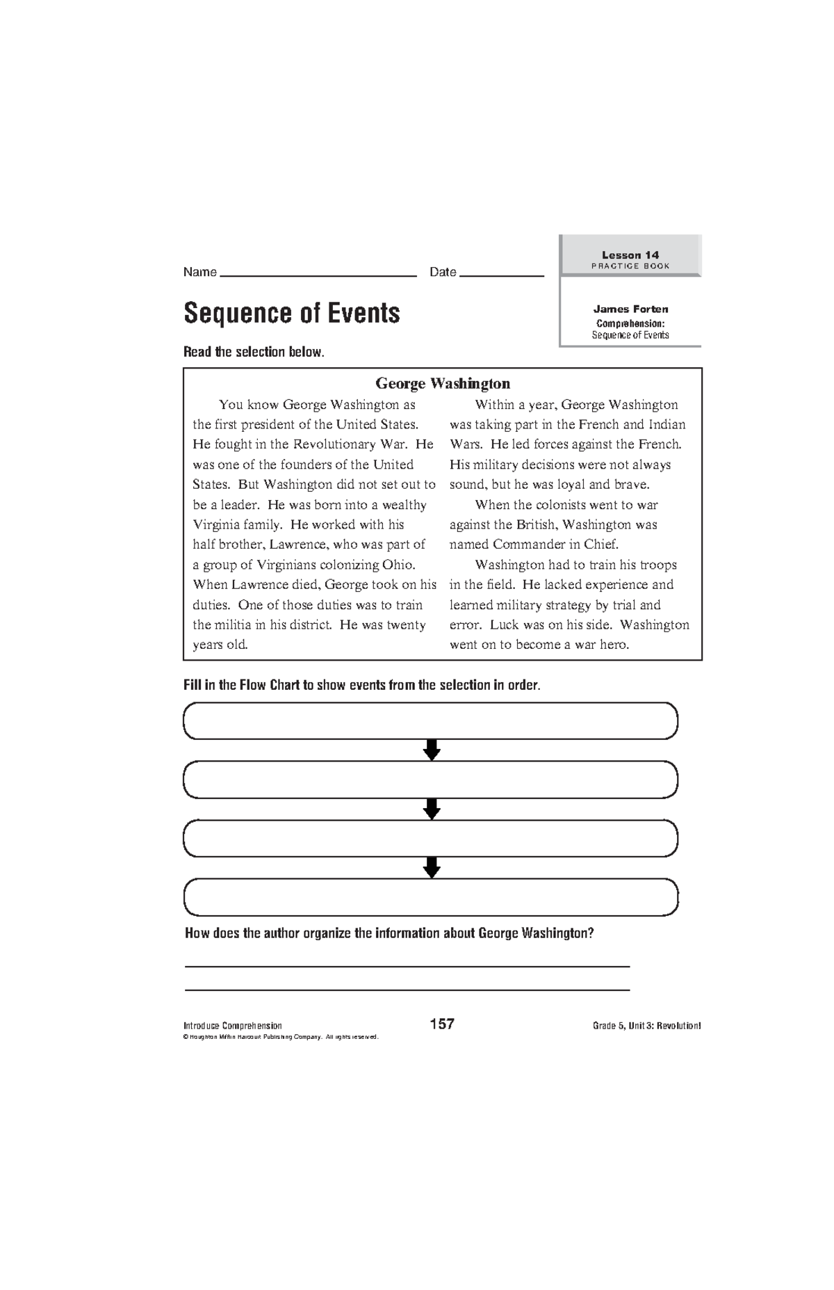 Lesson 14 james forten - Reading Comprehension assignment - Sequence of ...