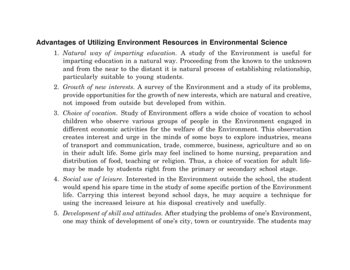 Advantages of utilising environment resources - Environmental Studies ...