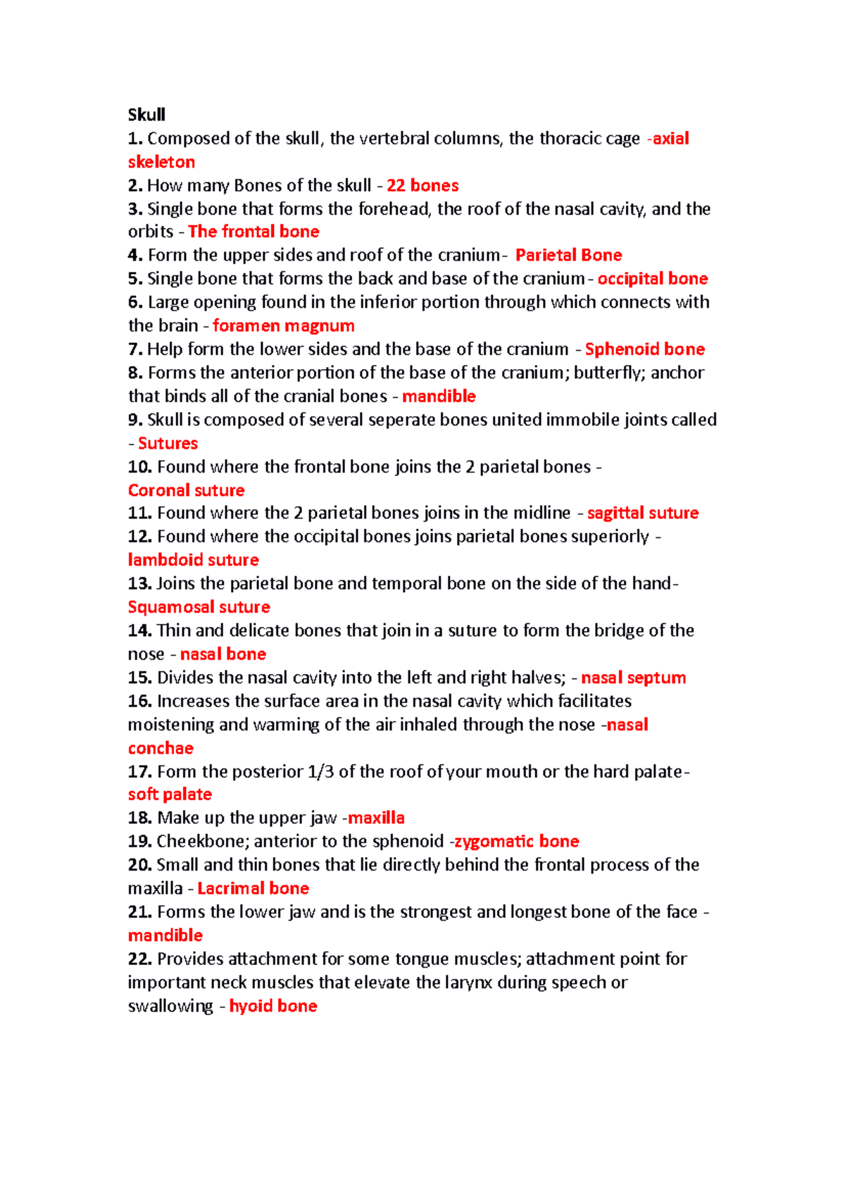 Skull Lecture Notes - Skull Composed of the skull, the vertebral ...