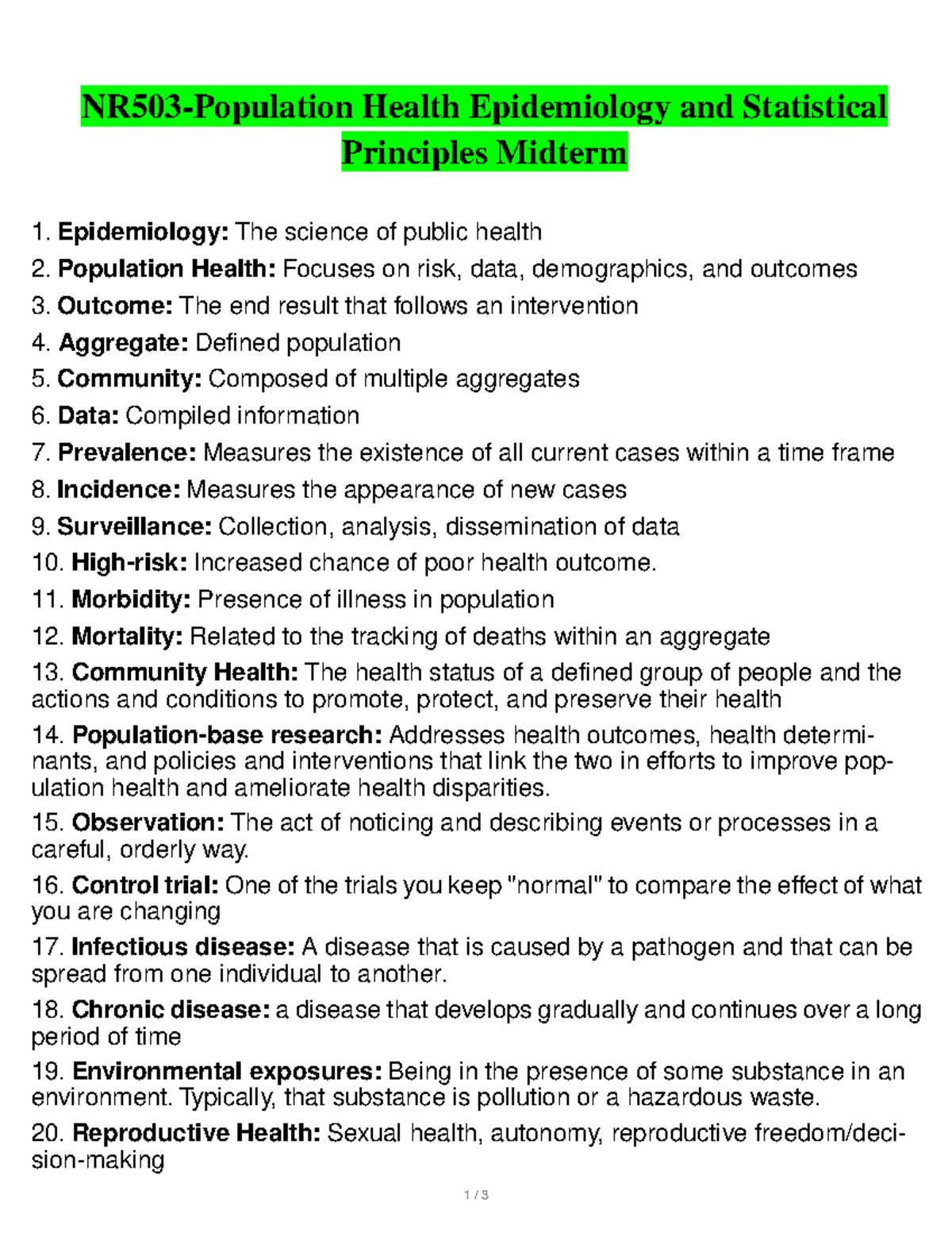 NR503-Population Health Epidemiology and Statistical Principles Midterm - NR503-Population ...
