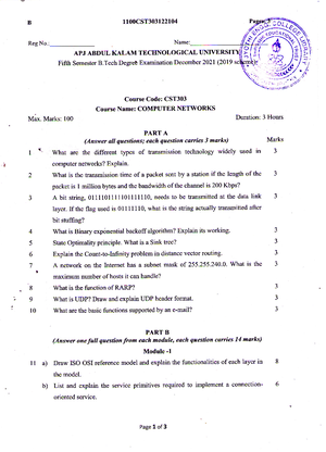 Qp 2022 - B Reg No.: 1100csr APJ ABDUL KALAM TECHNOLOGICAL UNI t Fifth ...