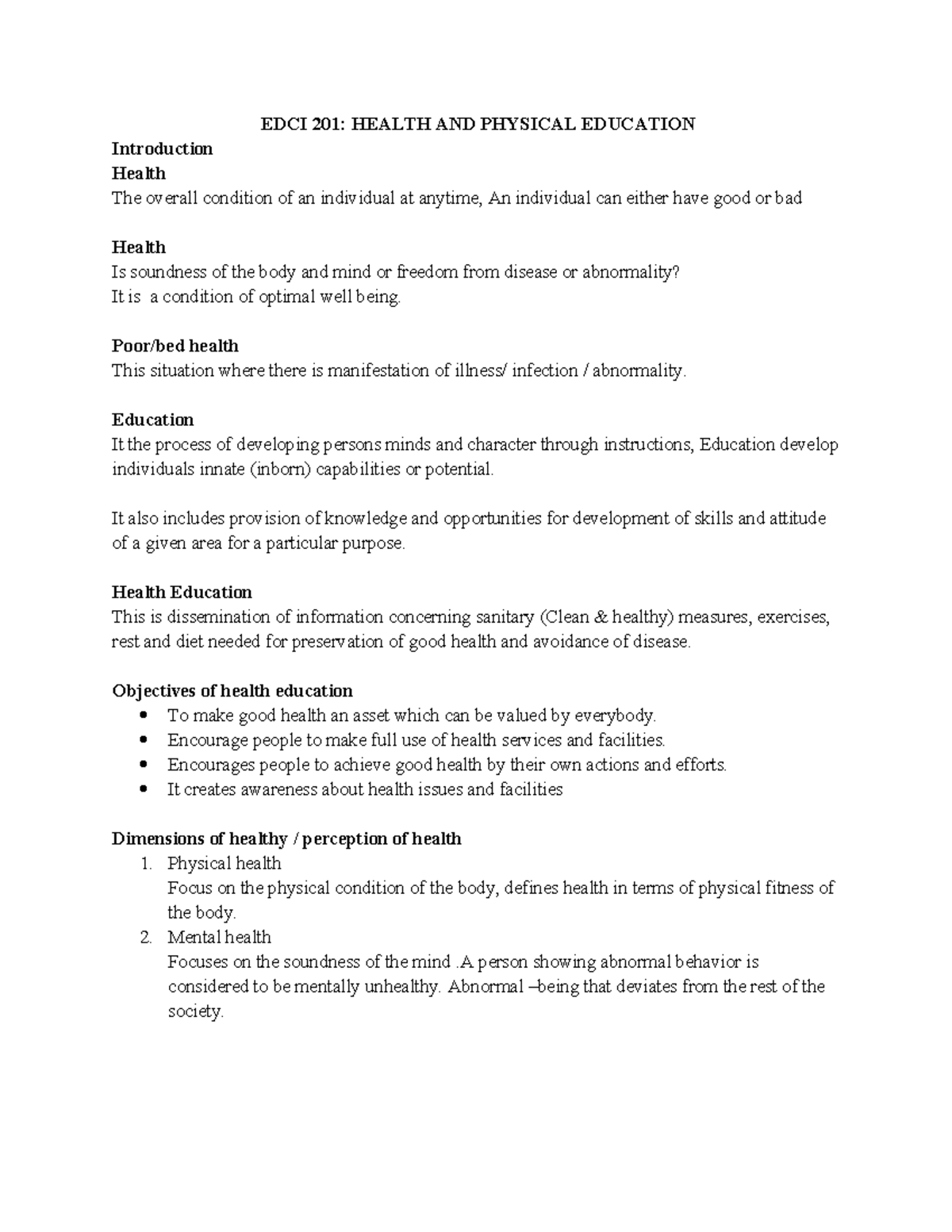 Health AND Physical Education - EDCI 201 : HEALTH AND PHYSICAL ...