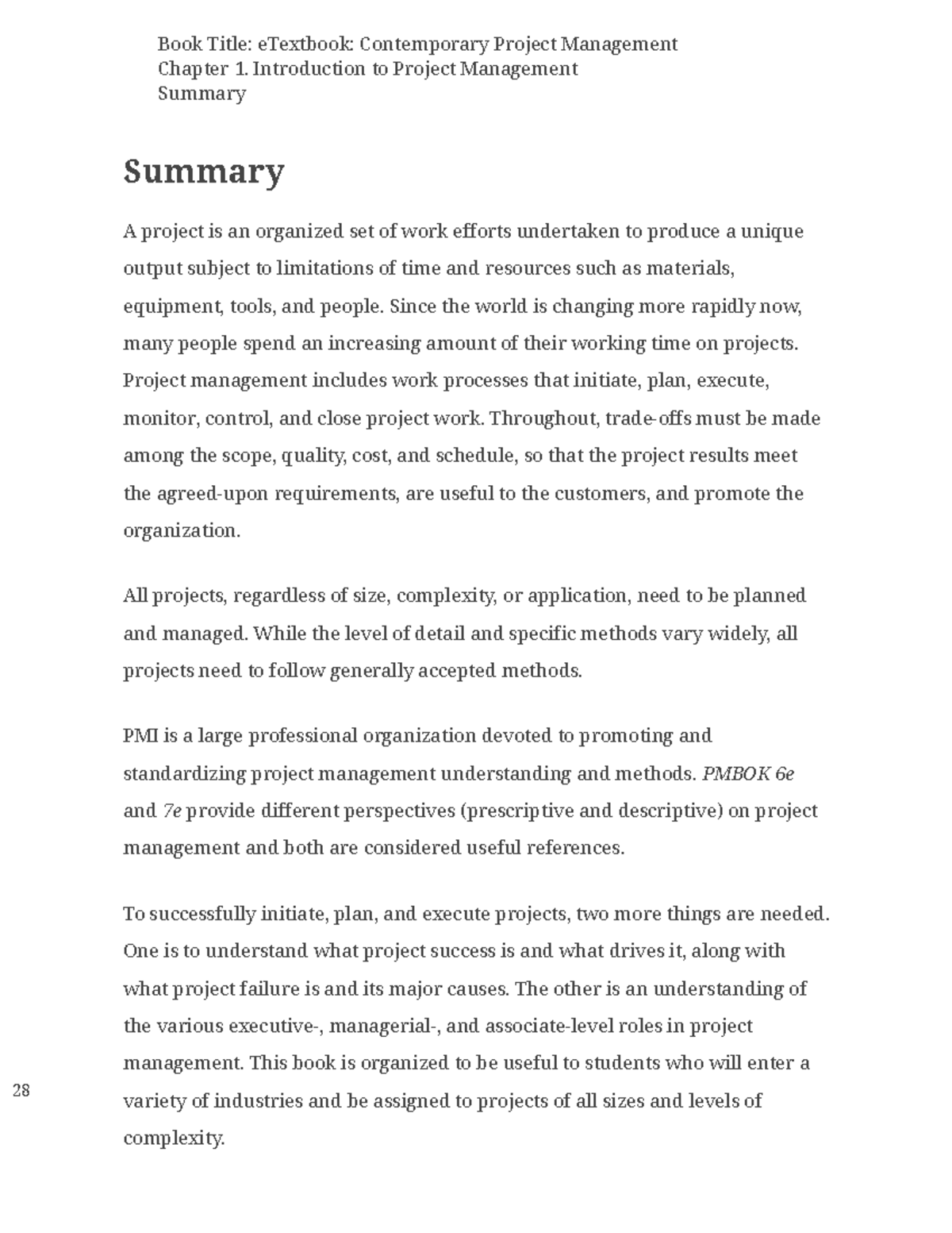 Ch 1 summary agile - Book Title: eTextbook: Contemporary Project Management Chapter 1 ...