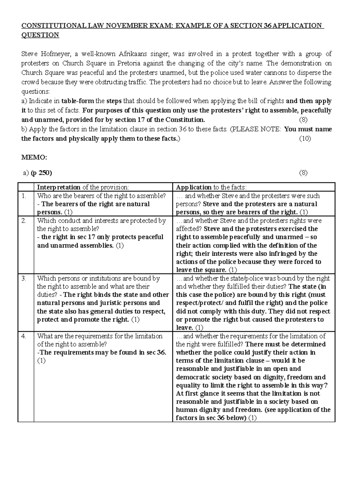 EXAM exam 24 October 2017, questions and answers - CONSTITUTIONAL LAW ...