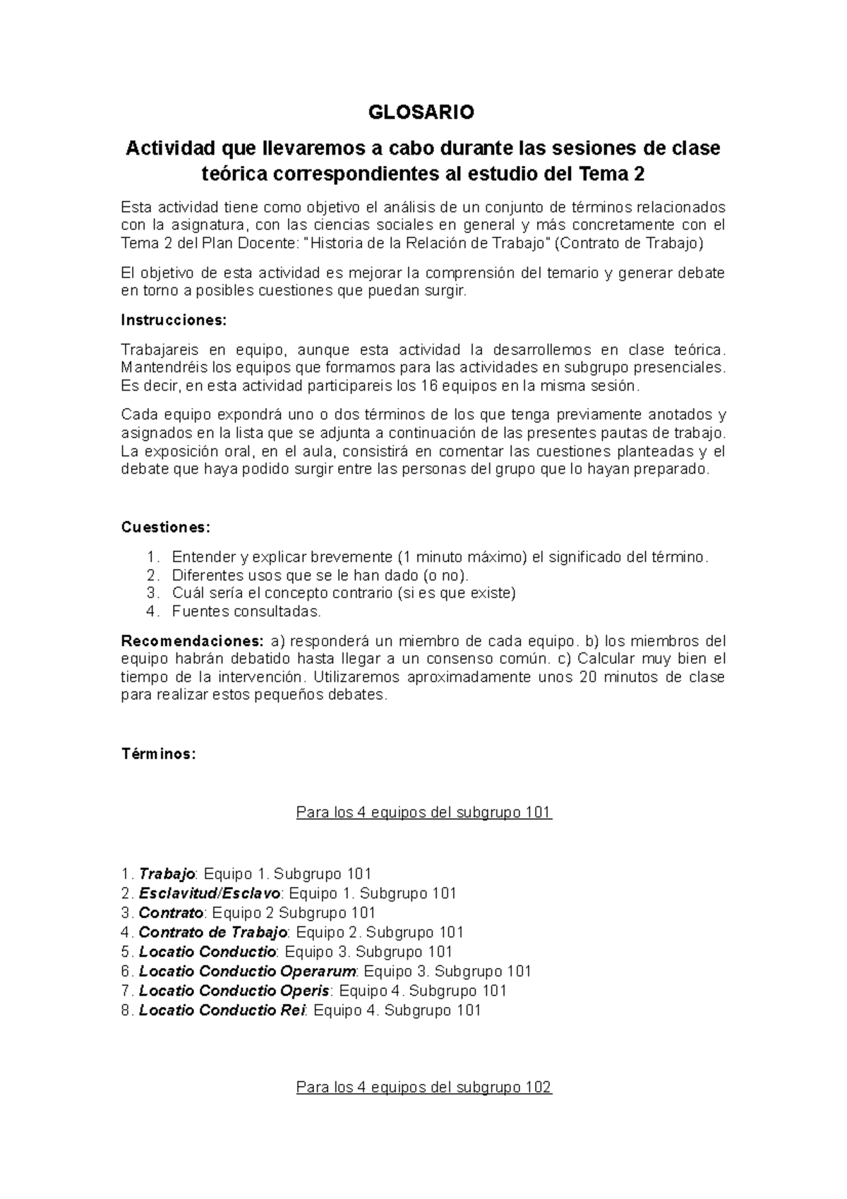 Glossari TEMA 2 - APUNTES - GLOSARIO Actividad que llevaremos a cabo ...