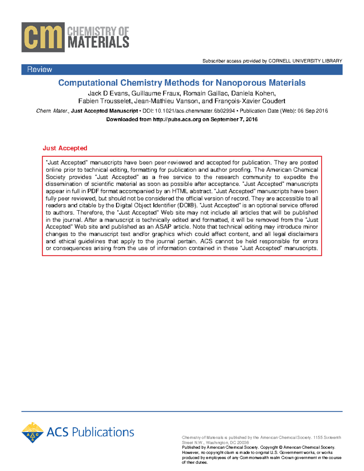 Computational Chemistry Methods for Nanoporous Materials - Subscriber ...