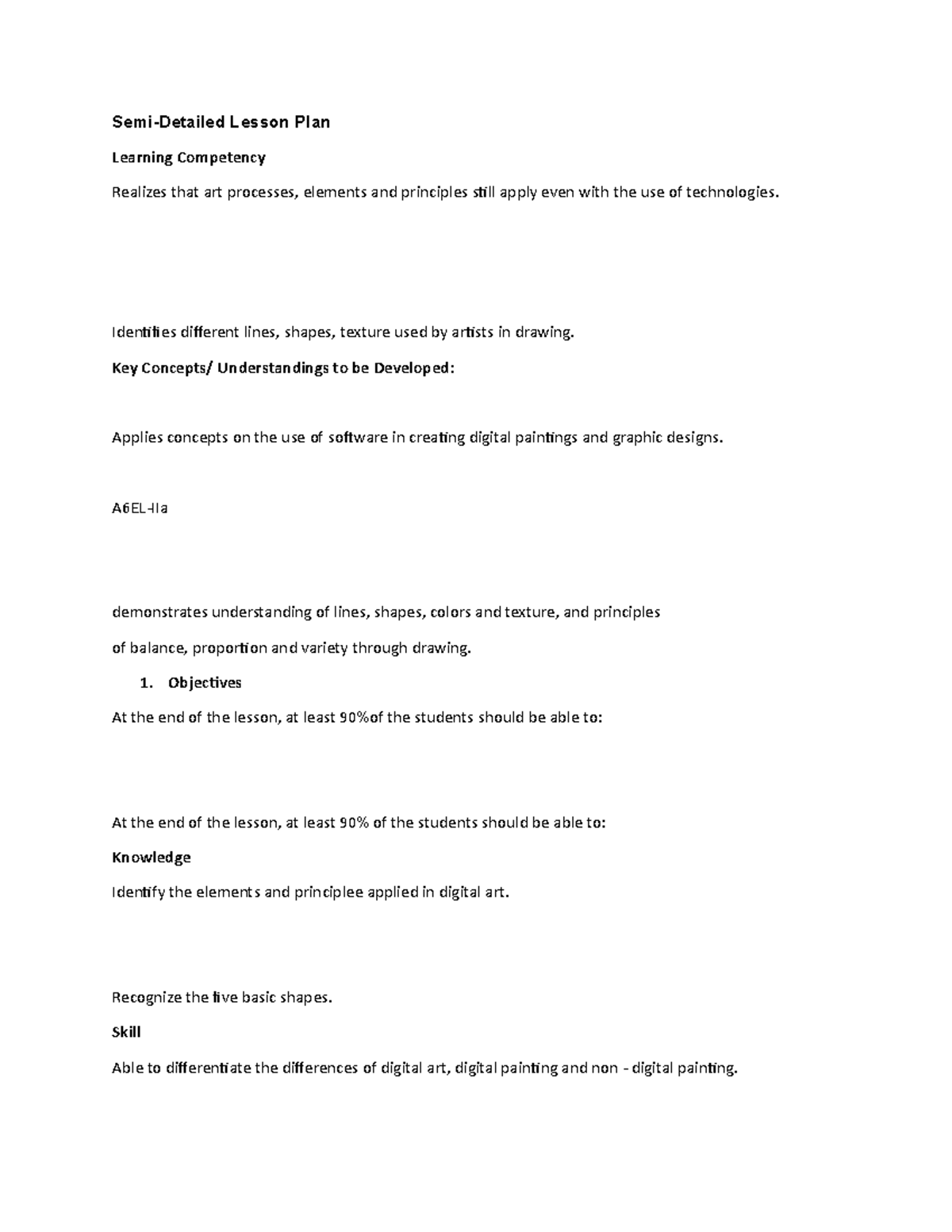 A6EL-IIa Digital Arts - Semi-Detailed Lesson Plan Learning Competency ...