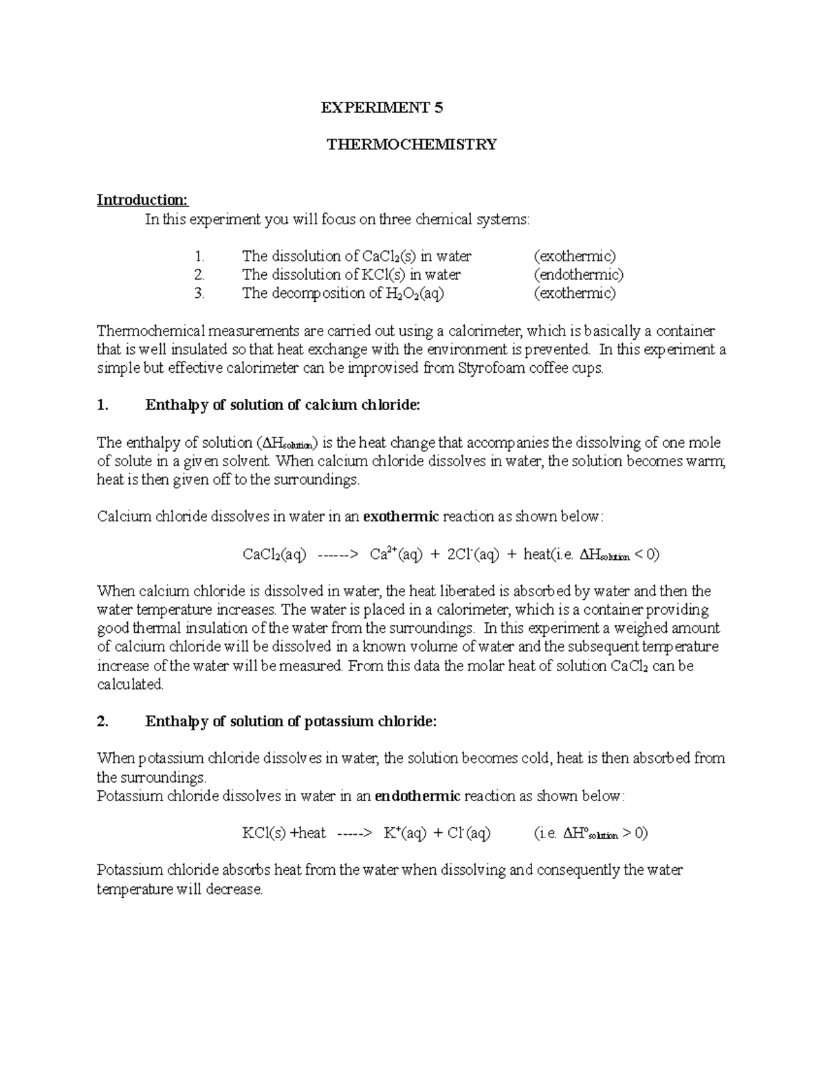 Experiment 5 Thermochemistry(2)(1) - EXPERIMENT 5 THERMOCHEMISTRY ...