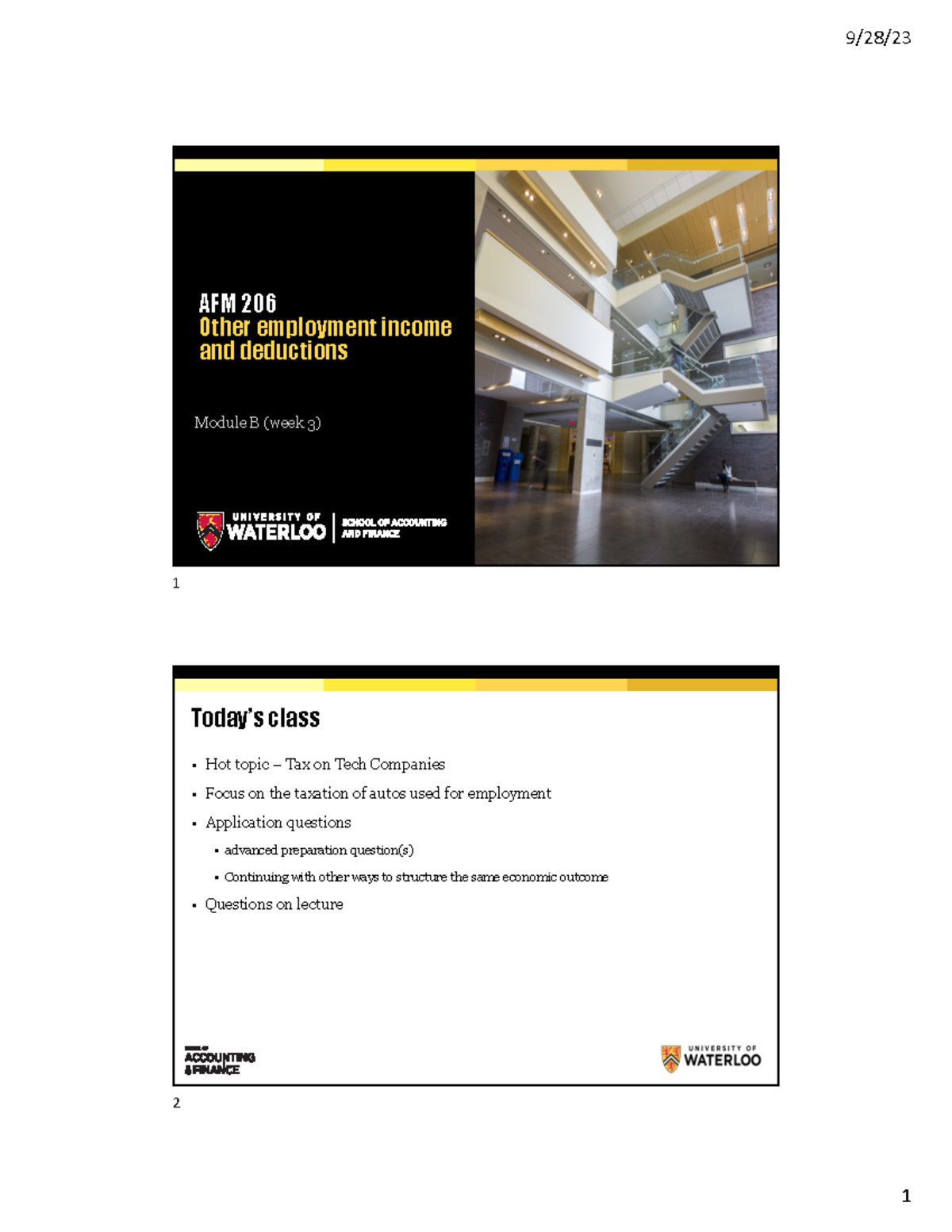 Mod B wk 3 w solns - Mod B week 3 solutions - AFM 206 Other employment ...