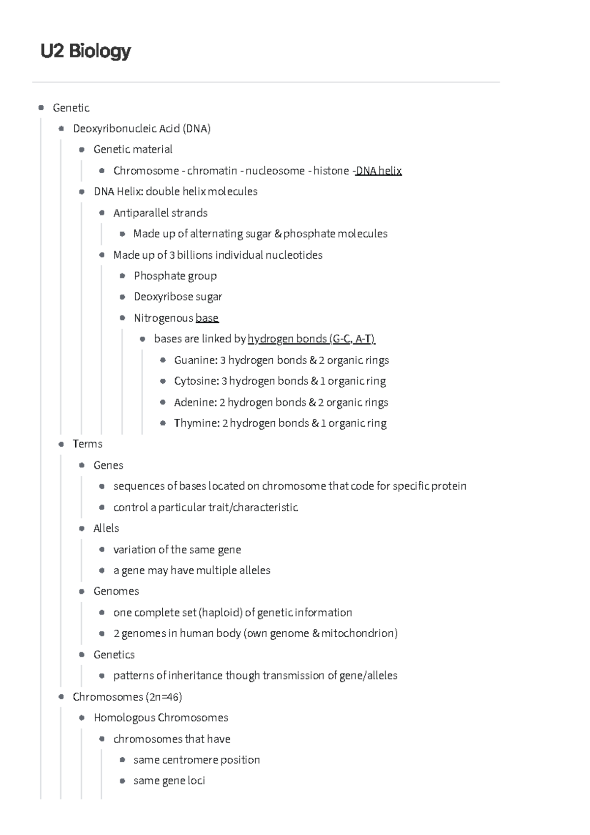 U2 Biology - Unit 2 summar notes - U 2 Biology Genetic Deoxyribonucleic ...