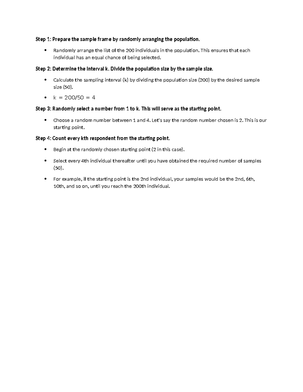 Steps - Step 1: Prepare the sample frame by randomly arranging the ...
