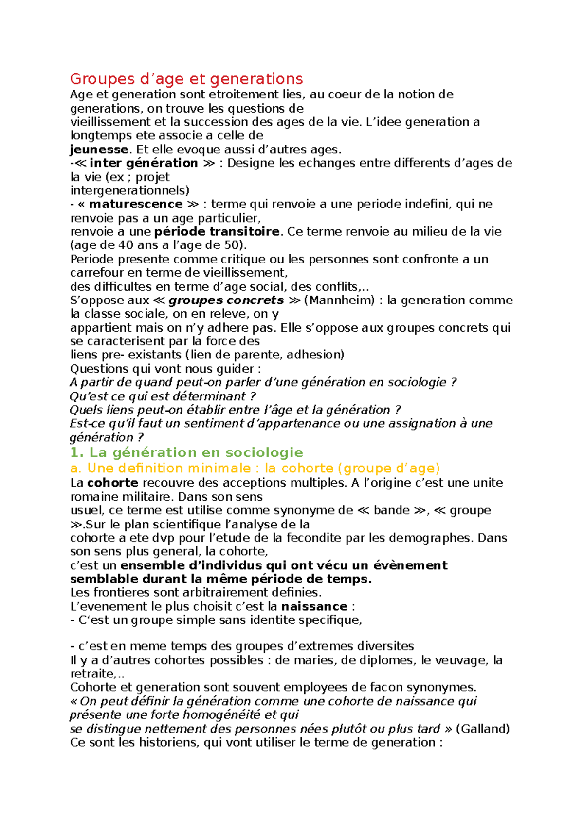 Groupes d'age - Sociologie - Groupes d’age et generations Age et ...