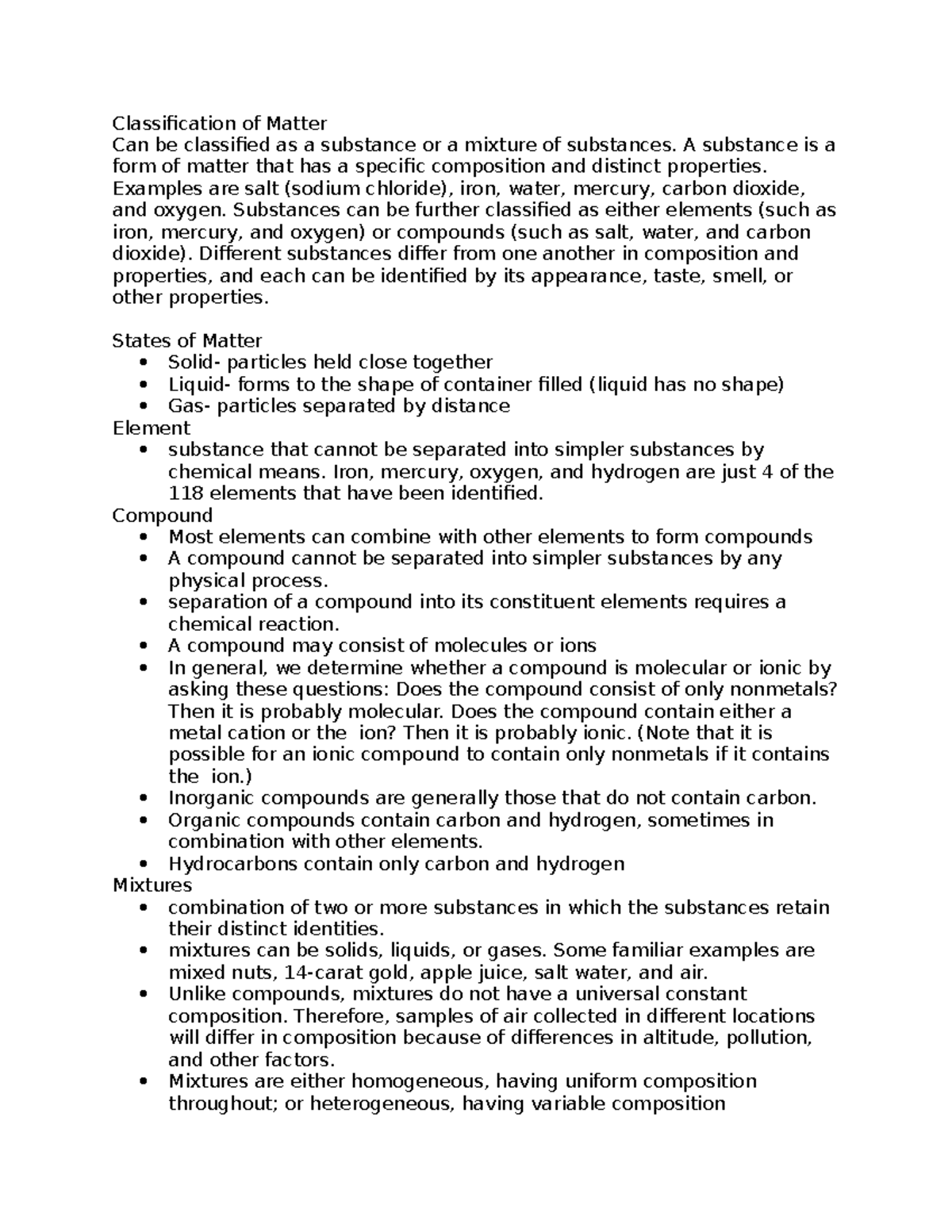 Chemistry Review - Classification of Matter Can be classified as a ...