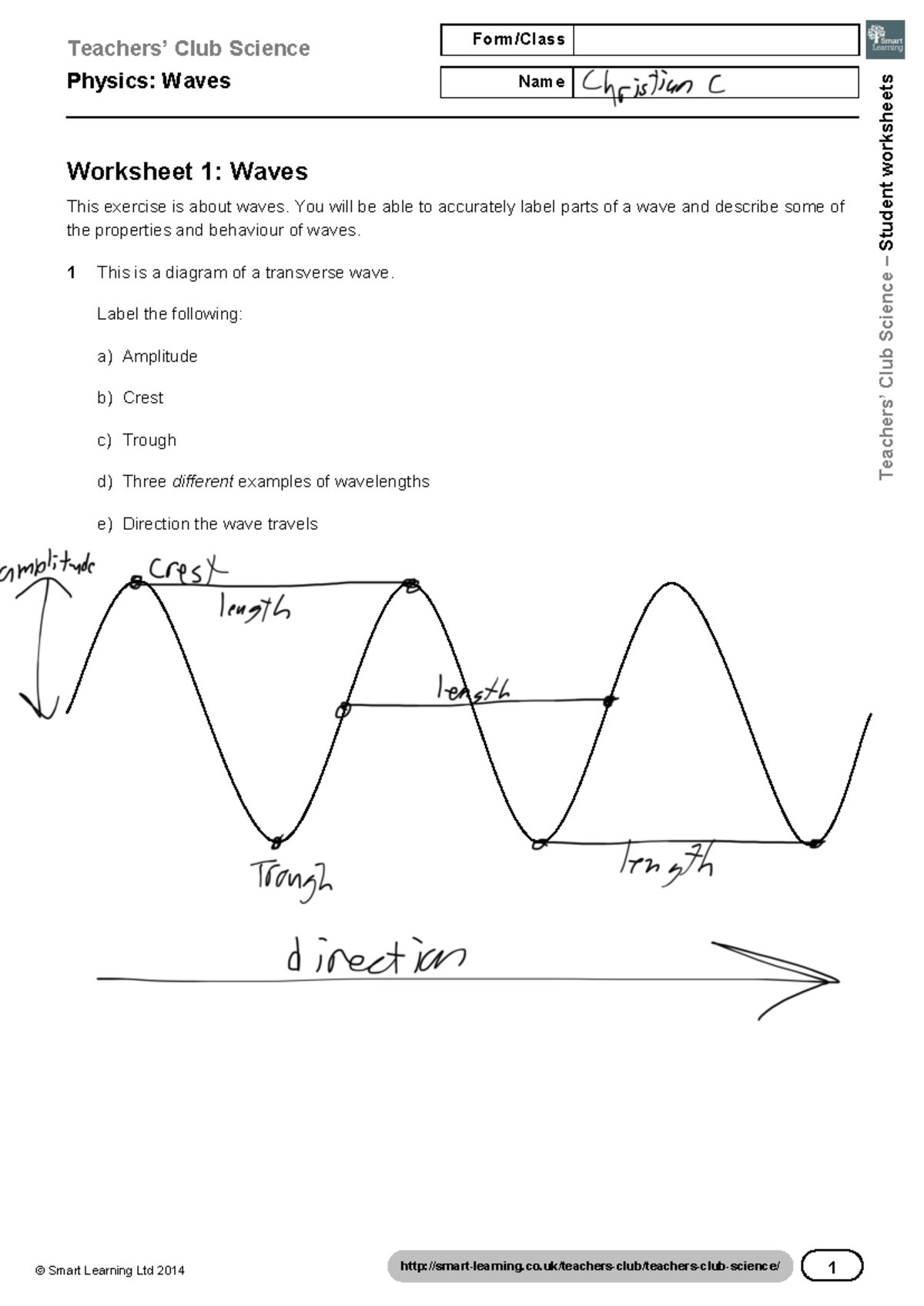 Physics-Waves-worksheet - Teachers’ Club Science Physics: Waves Name ...