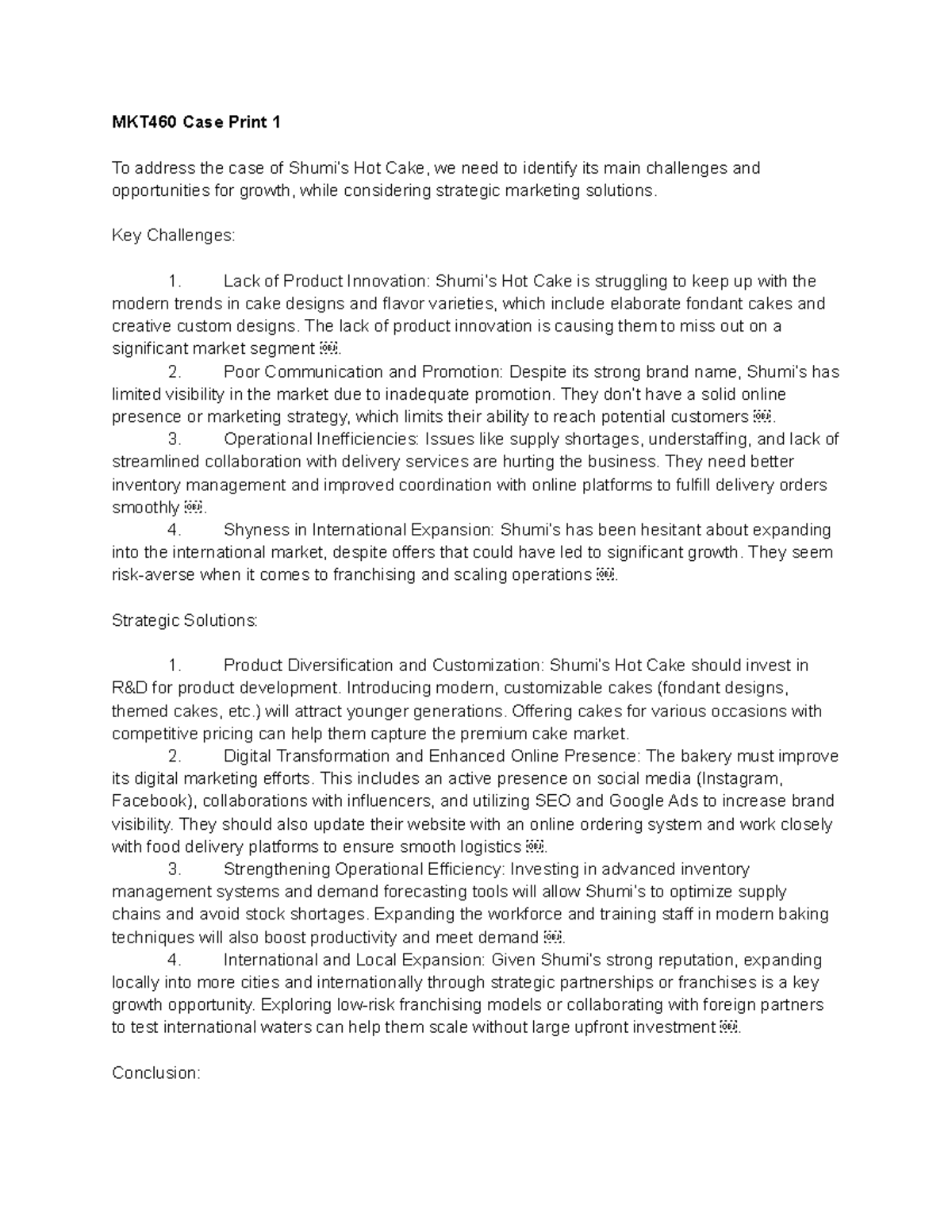 MKT460 Case Print 1 - This is the solve of a case provided in our ...