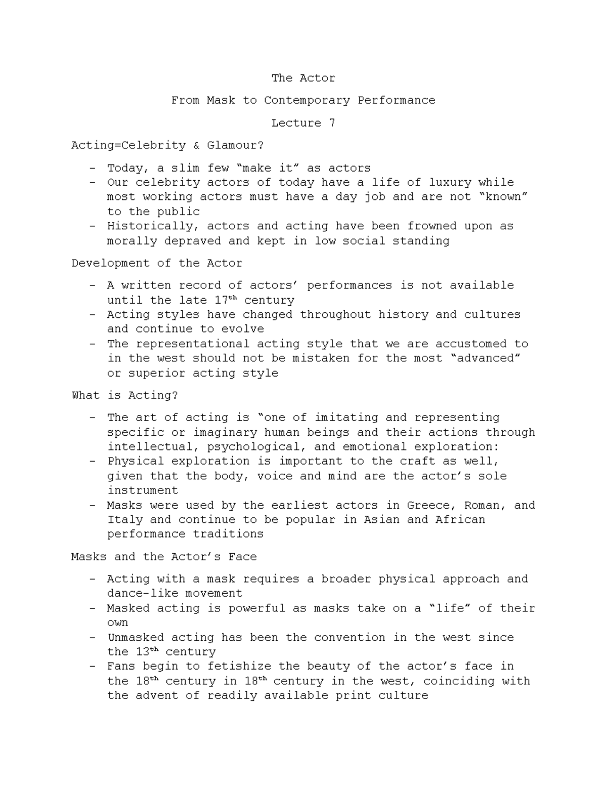 The Actor - Ph. D. Dan Bacalzo lecture Notes from Fall 2019 - The Actor ...
