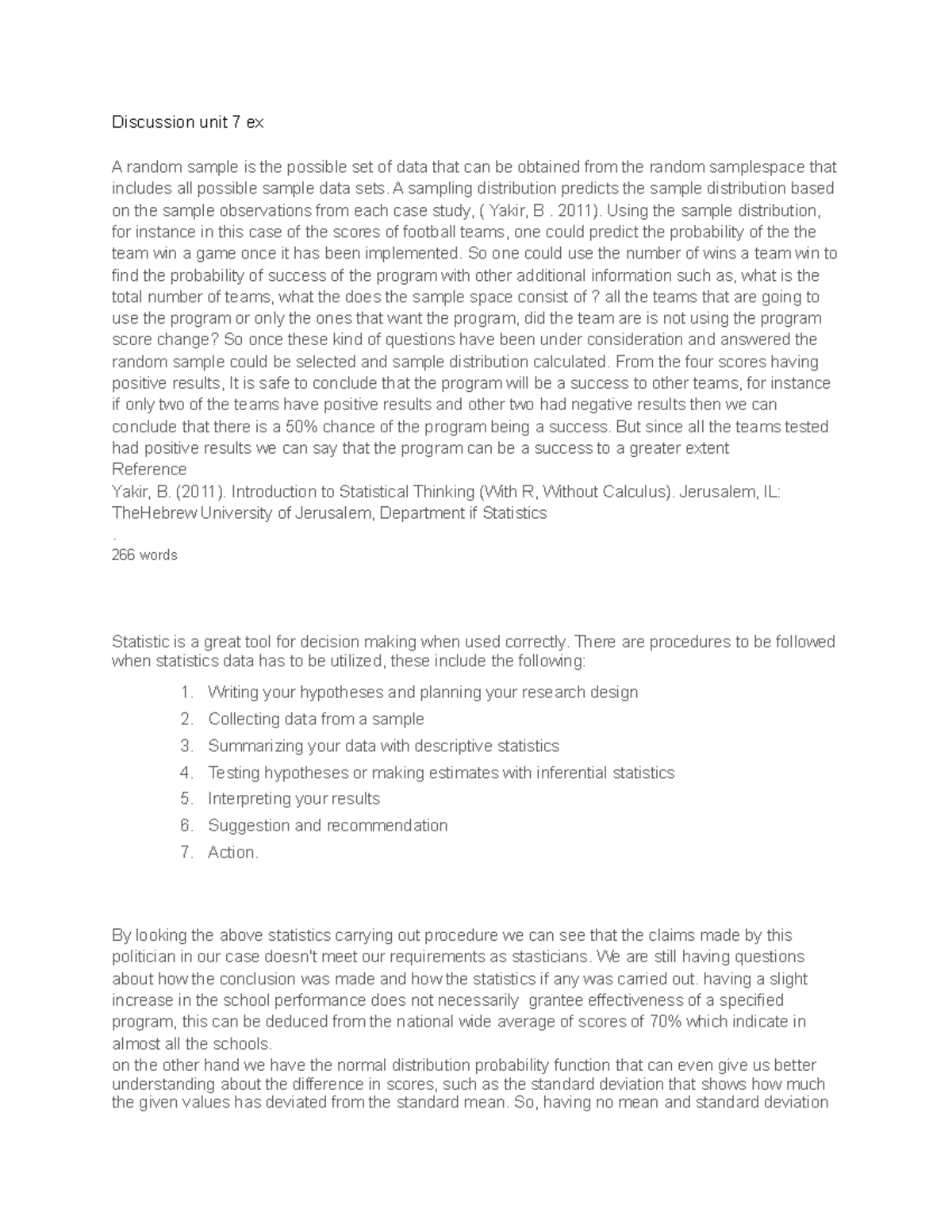 Examples Discussion unit 7 - Discussion unit 7 ex A random sample is ...