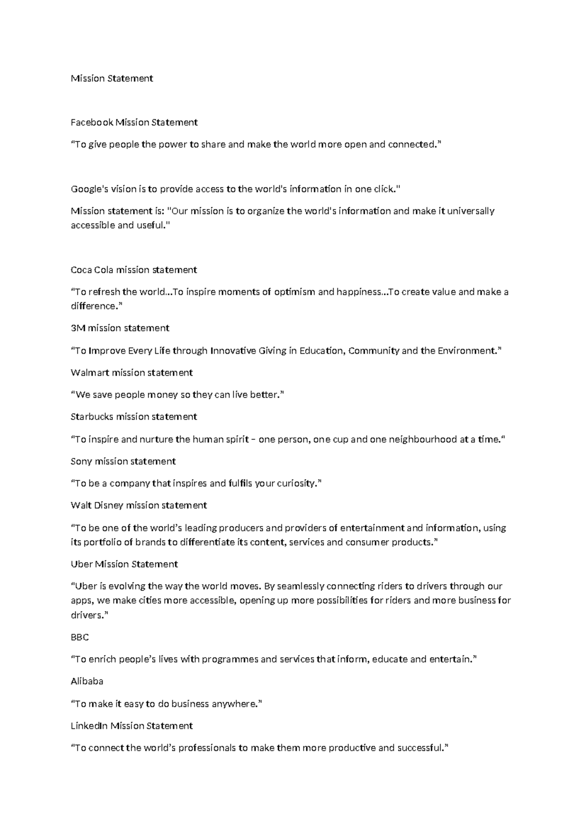 Mission Statement - Mission Statement Facebook Mission Statement “To ...