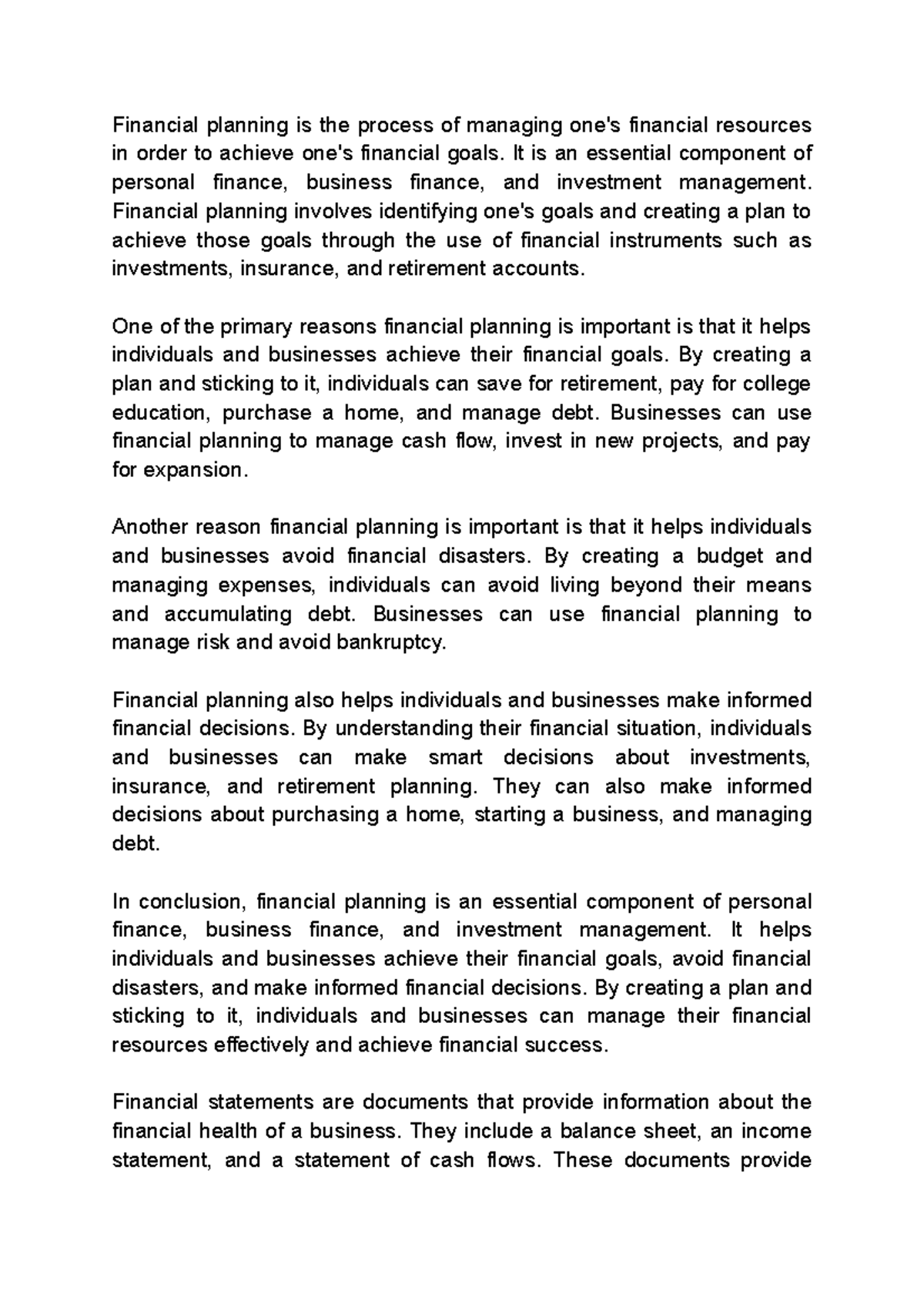 Lecture Notes Financial Planning and Financial statements Fundamentals ...
