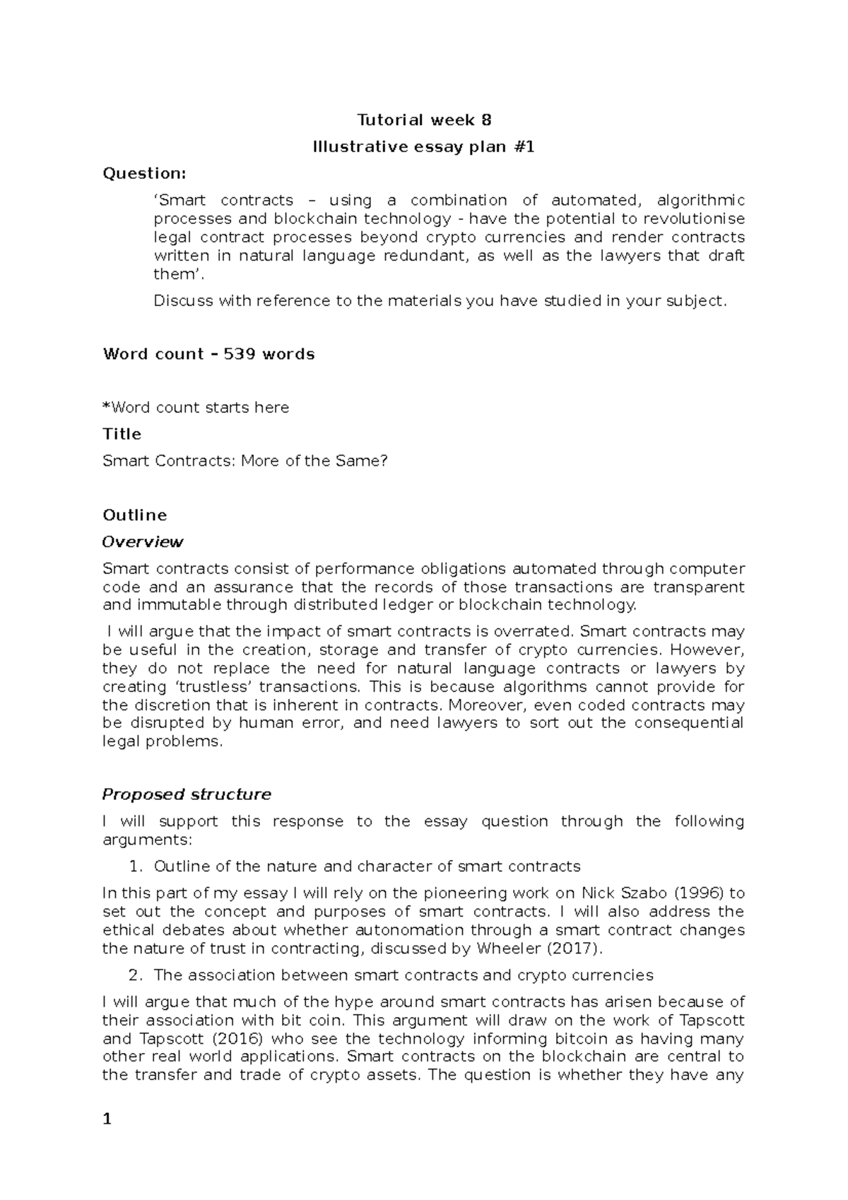 AIEL Illustrative Essay Plan # 1 - Tutorial week 8 Illustrative essay ...