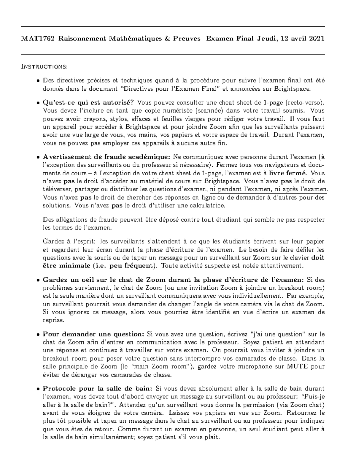 Mat1762-examen Final - solutions - MAT1762 Raisonnement Math ́ematiques & Preuves Examen Final ...