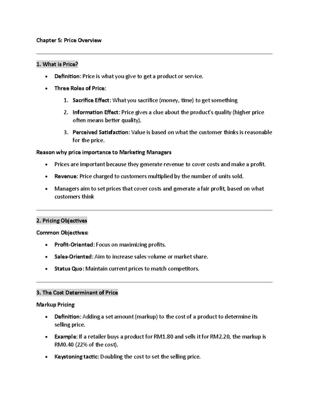 Mkt 243 notes chapter 5 Pricing - Chapter 5: Price Overview What is ...