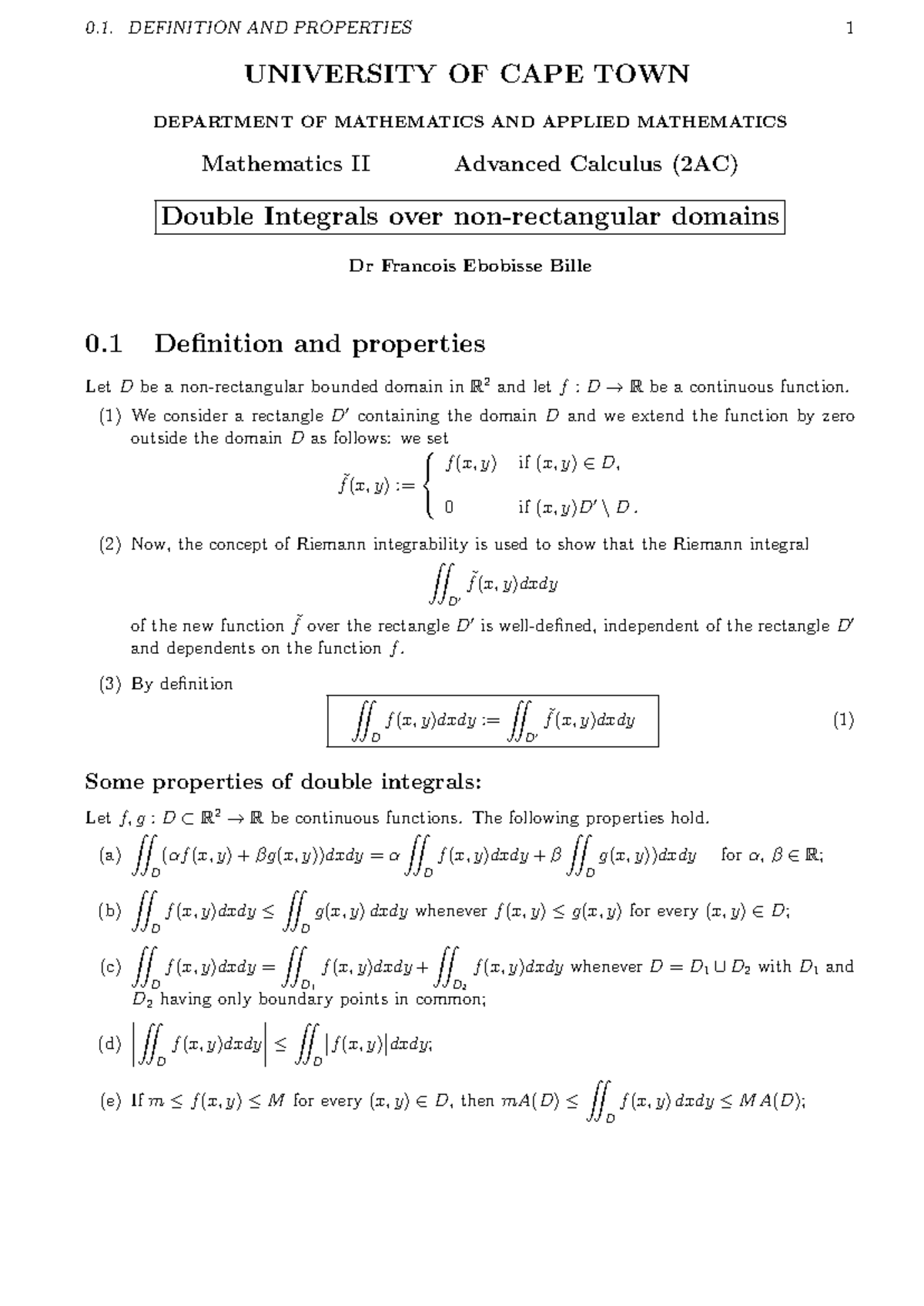 Multiple Integrals-II - 0. DEFINITION AND PROPERTIES 1 UNIVERSITY OF ...