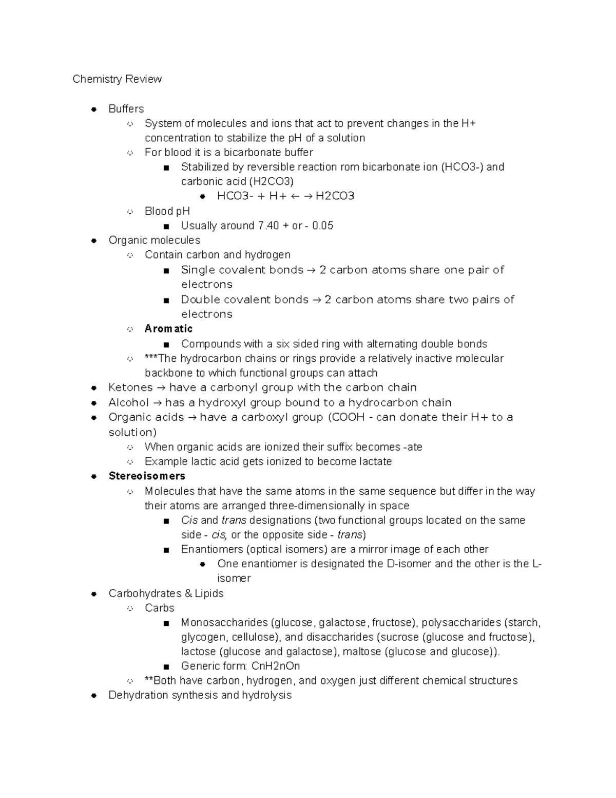 Chemistry Review - Detailed lecture notes - Chemistry Review Buffers ...