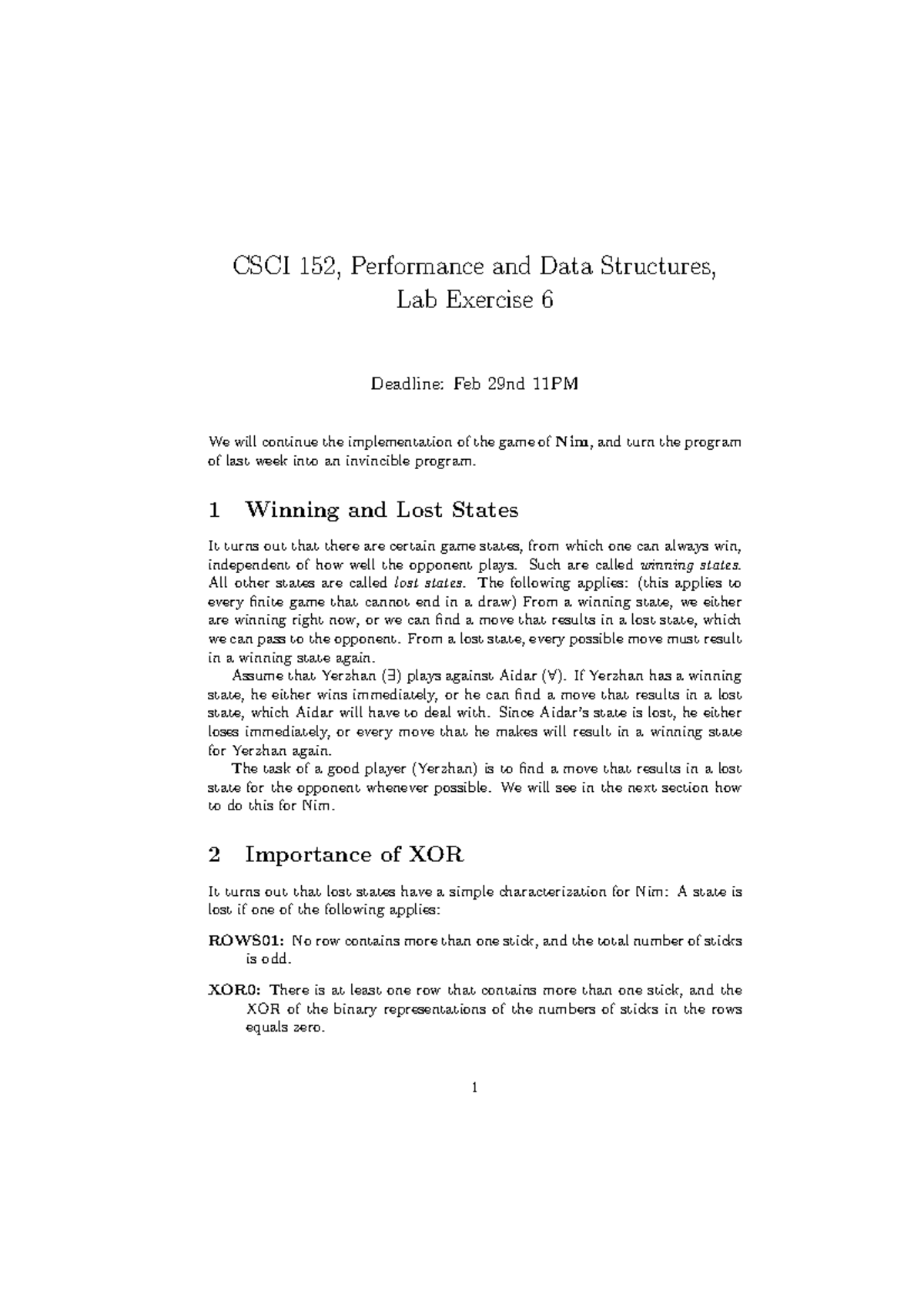 Lab06-1 - lab work - CSCI 152, Performance and Data Structures, Lab Exercise 6 Deadline: Feb ...