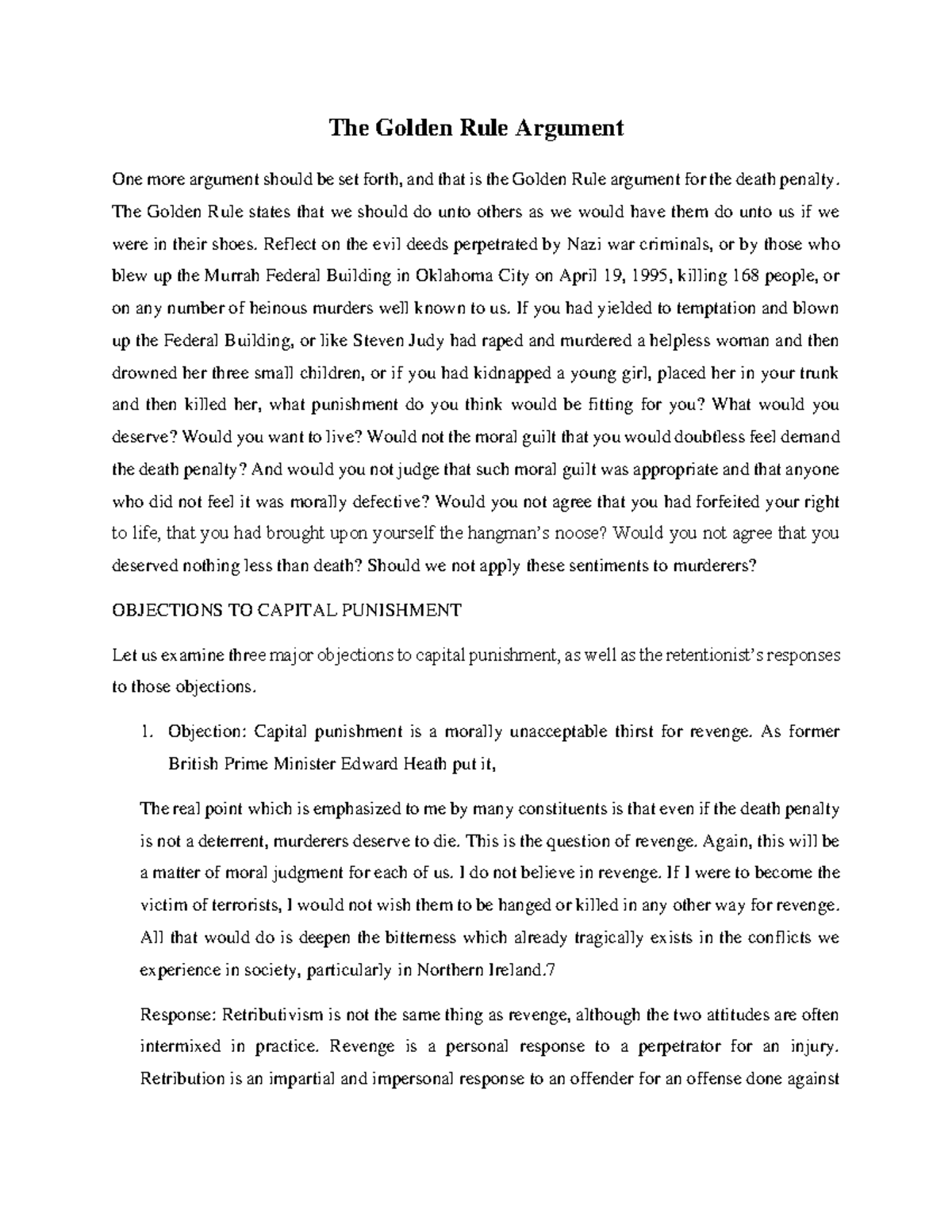 The Golden Rule Argument - The Golden Rule states that we should do ...