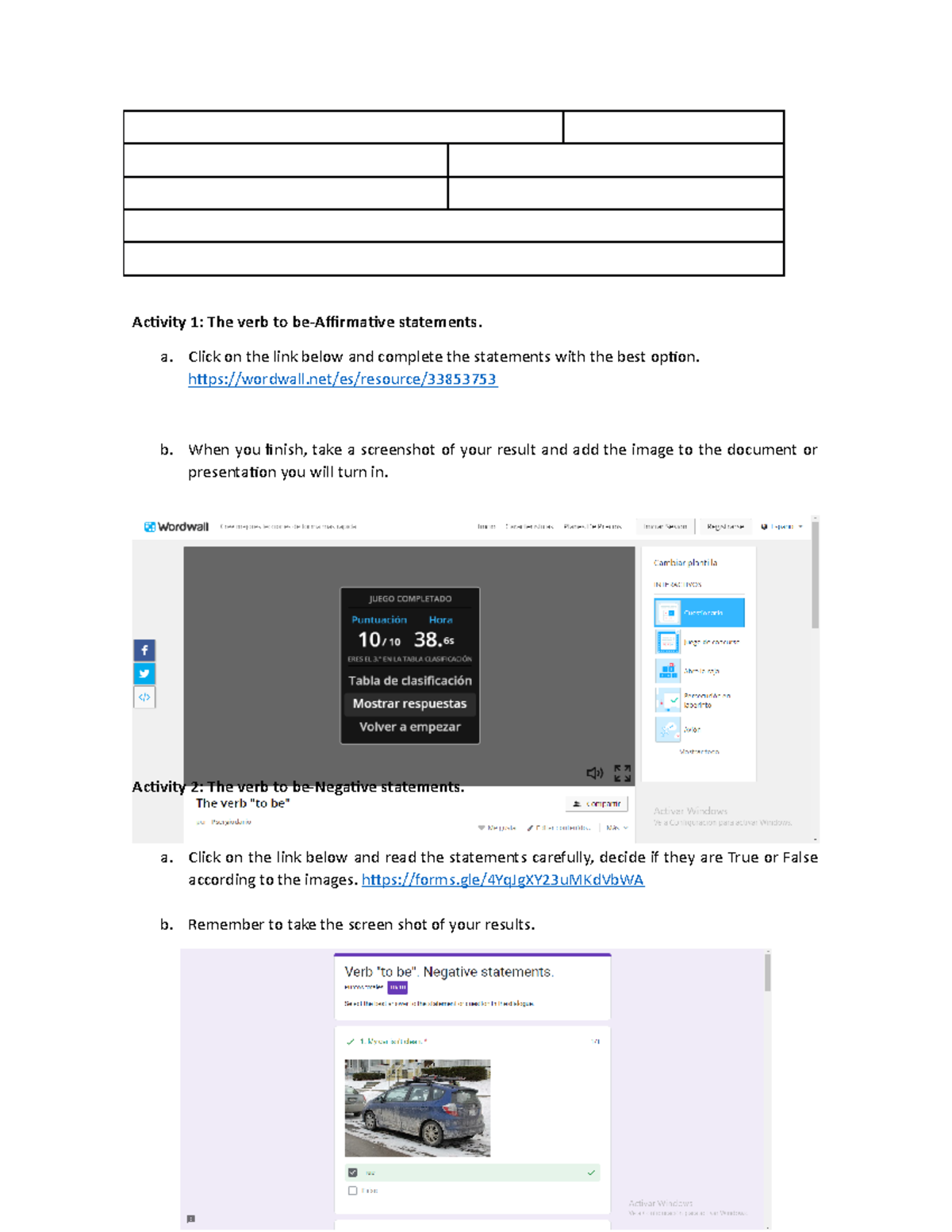 Activity 5 - Actividad 5 - Activity 1: The verb to be-Affirmative ...