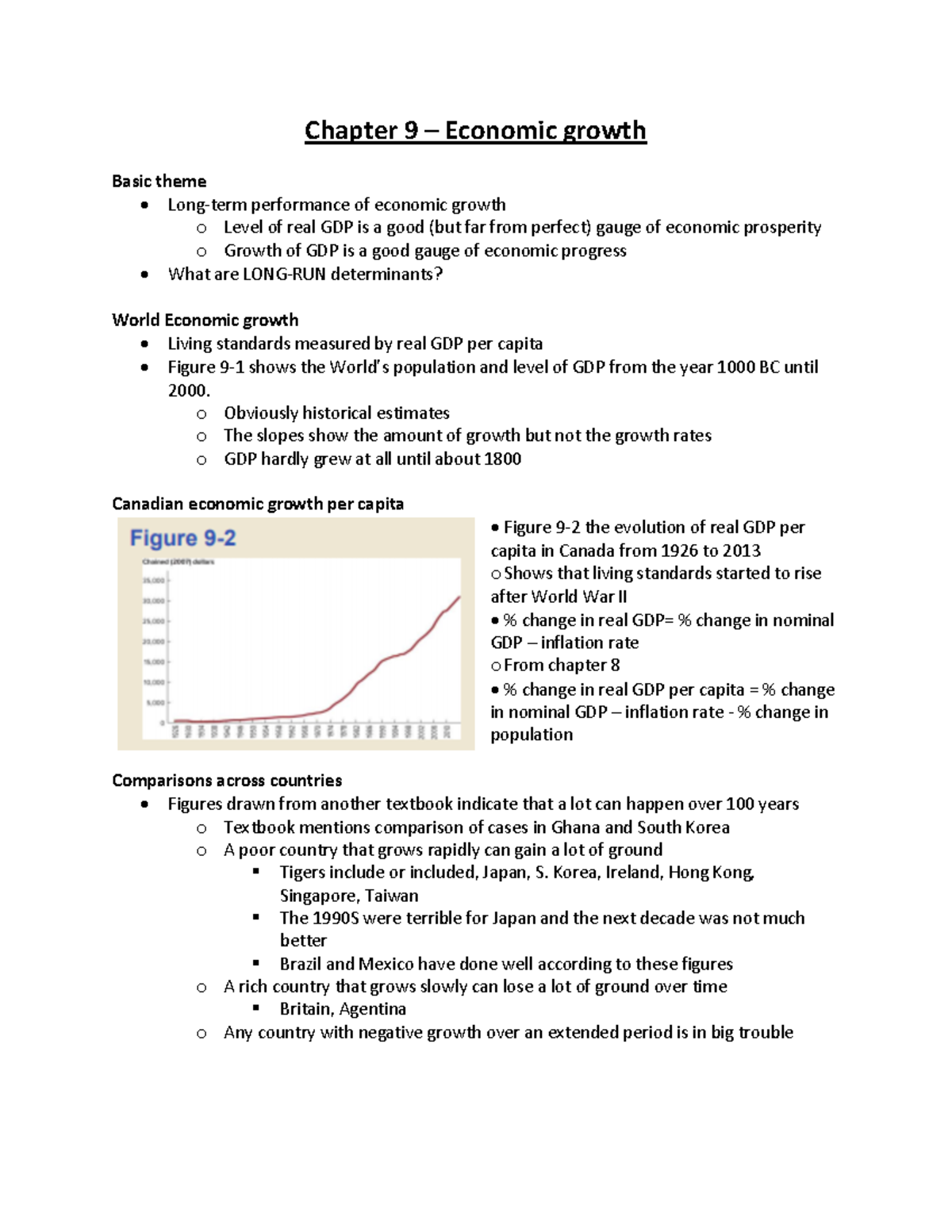 Chapter 9 notes - Chapter 9 – Economic growth Basic theme - Long-term ...