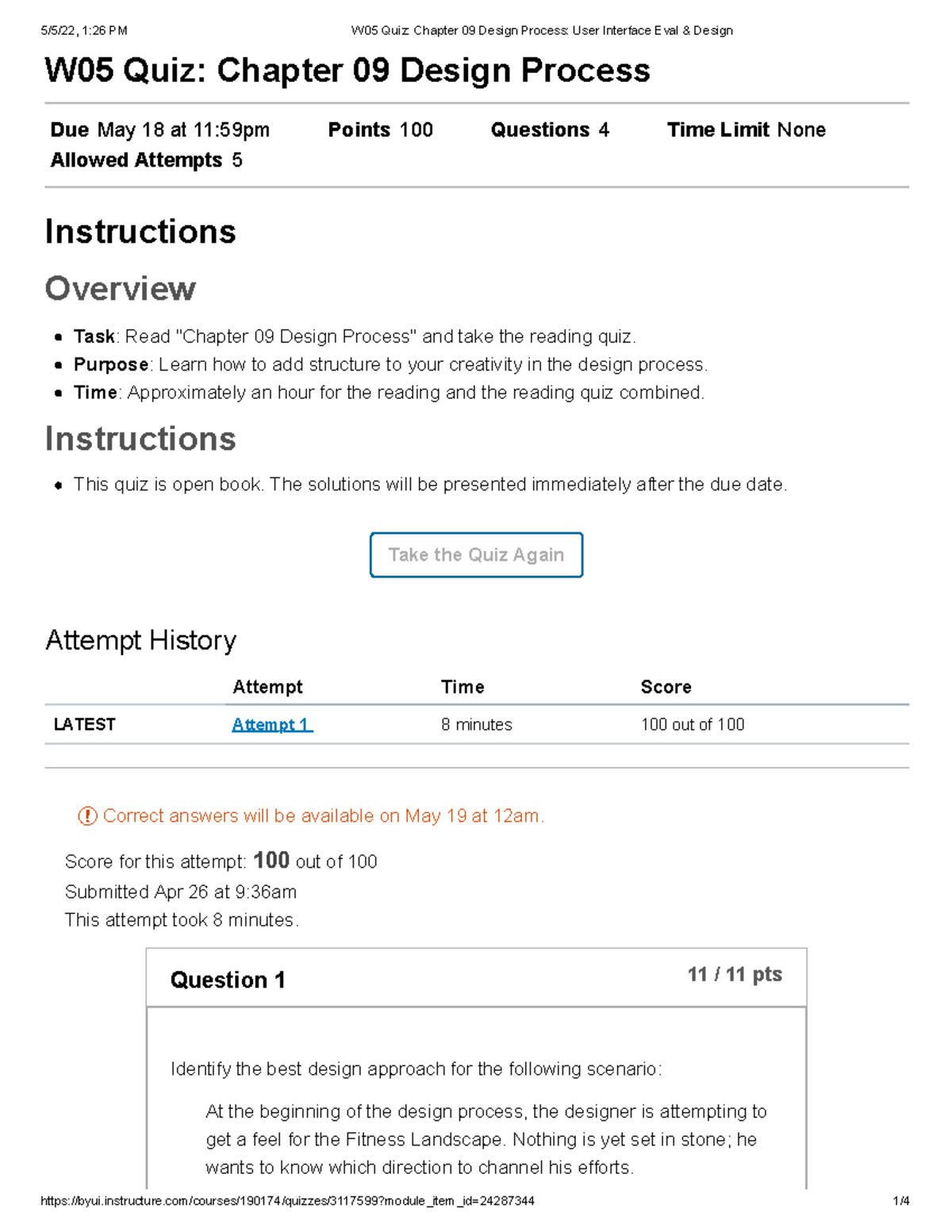W05 Quiz Chapter 09 Design Process User Interface Eval & Design - W05 ...