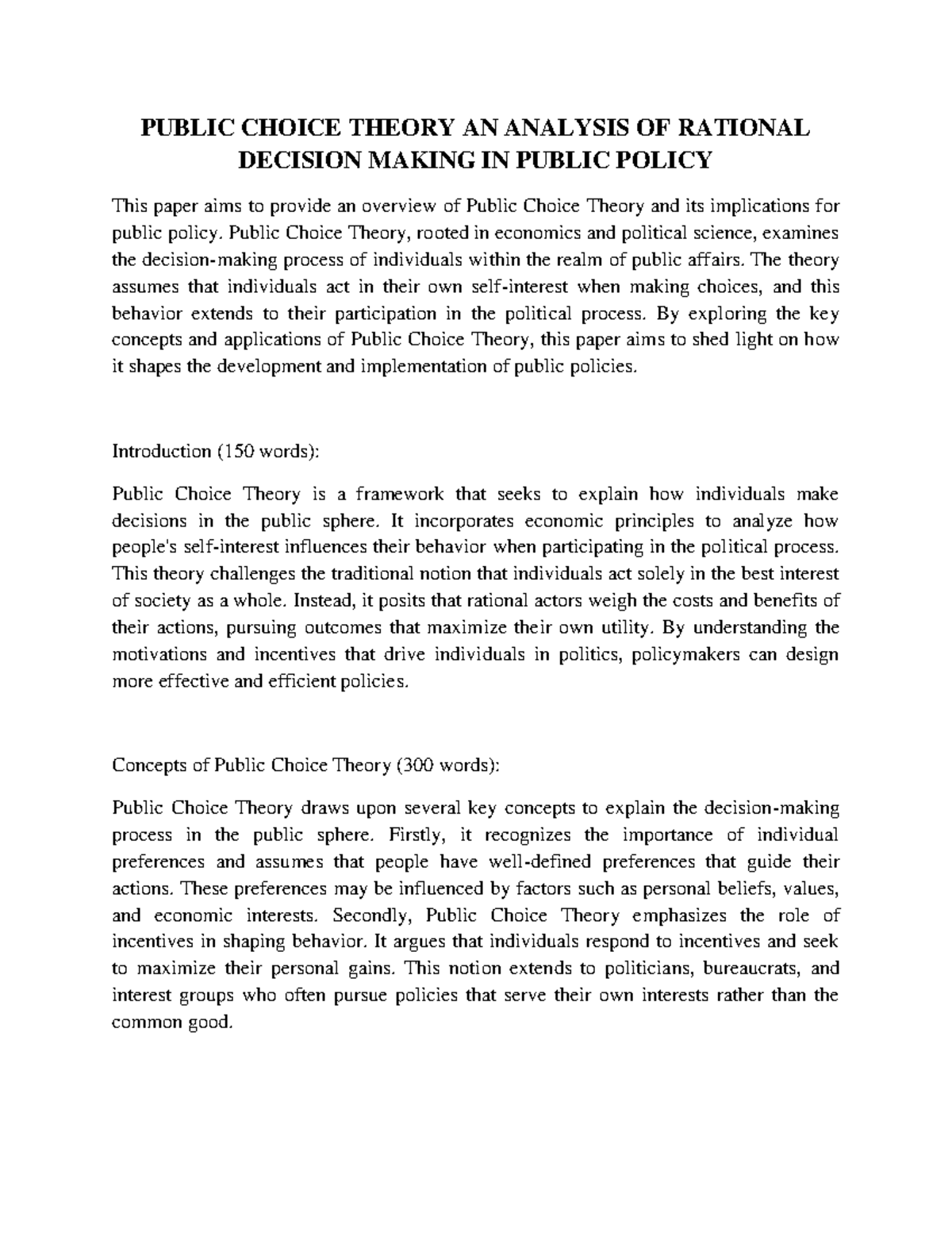 Public Choice Theory AN Analysis OF Rational Decision Making IN Public ...