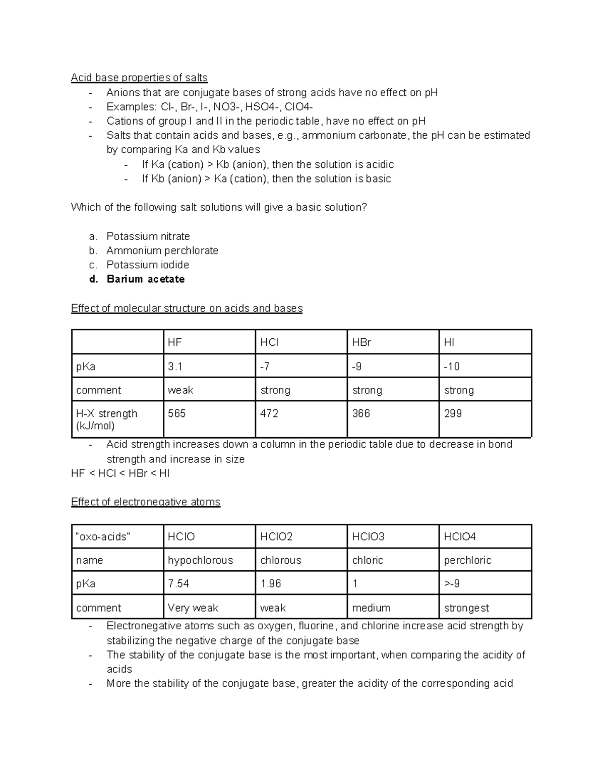 Chem112 11 (chapter 16) - Acid base properties of salts - Anions that ...