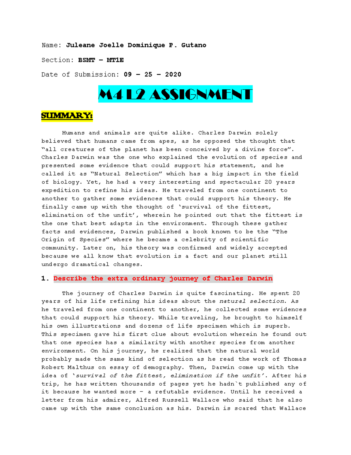 Gutano (M4 L2 Assignment) - Foundation of Zoology - Studocu