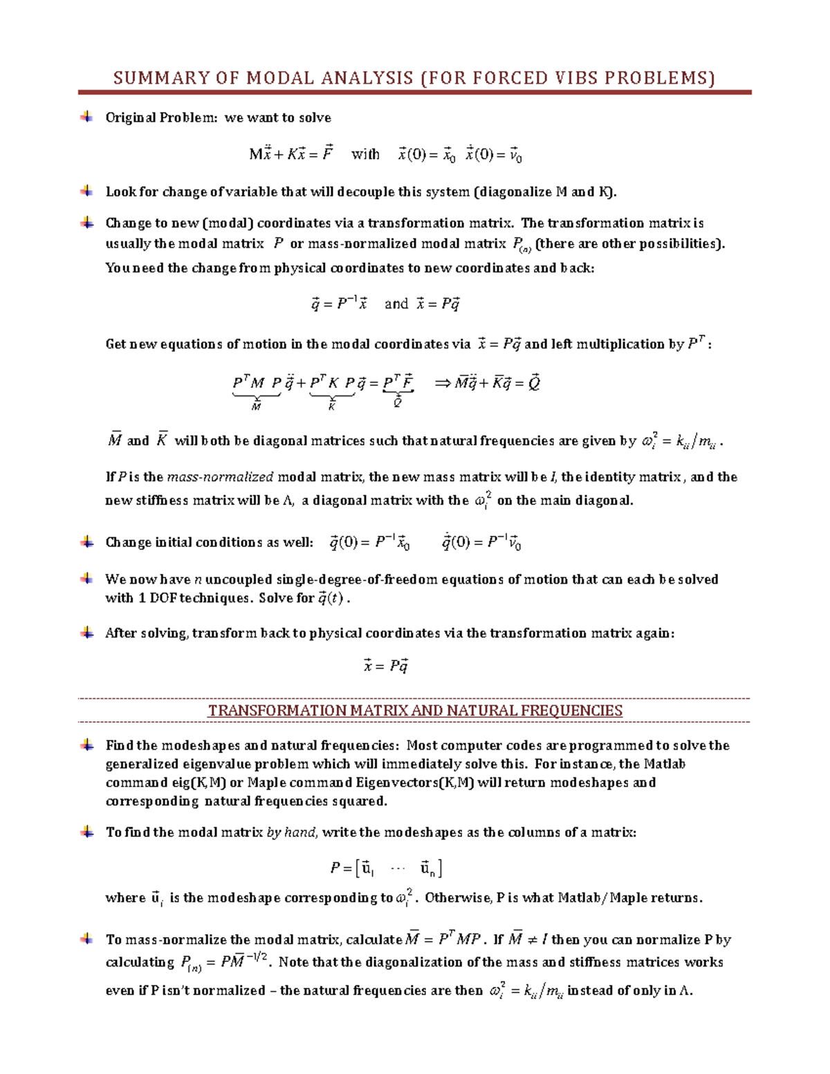 Summary Of Modal Analysis 3(q) - SUMMARY OF MODAL ANALYSIS (FOR FORCED ...