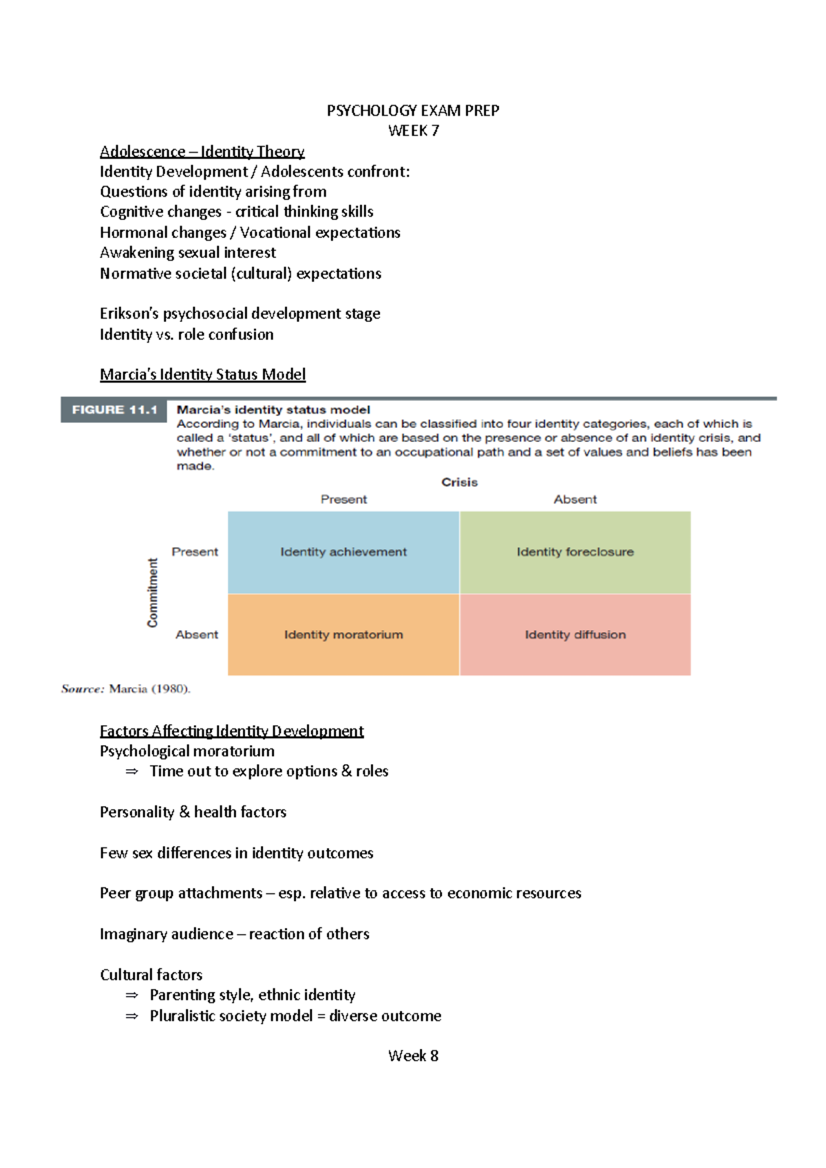 Psychology EXAM PREP - PSYCHOLOGY EXAM PREP WEEK 7 Adolescence ...