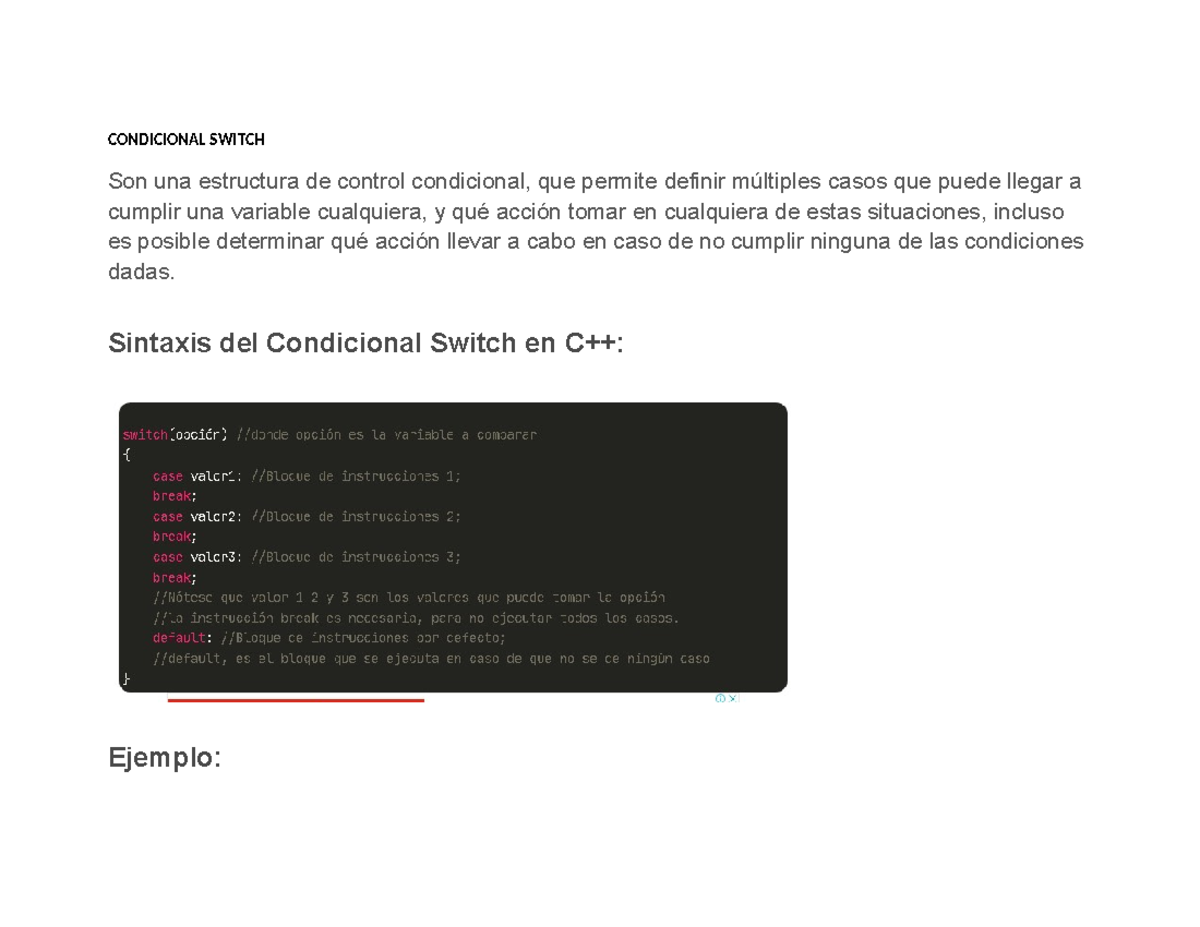 Condicional Switch - NADA - Derecho civil - CONDICIONAL SWITCH Son una ...