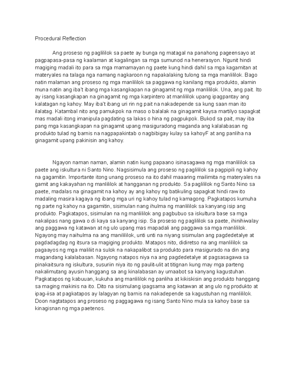 Ang Kasaysayan ng Paglililok sa Paete - A Procedural Reflection - Procedural Reflection Ang ...