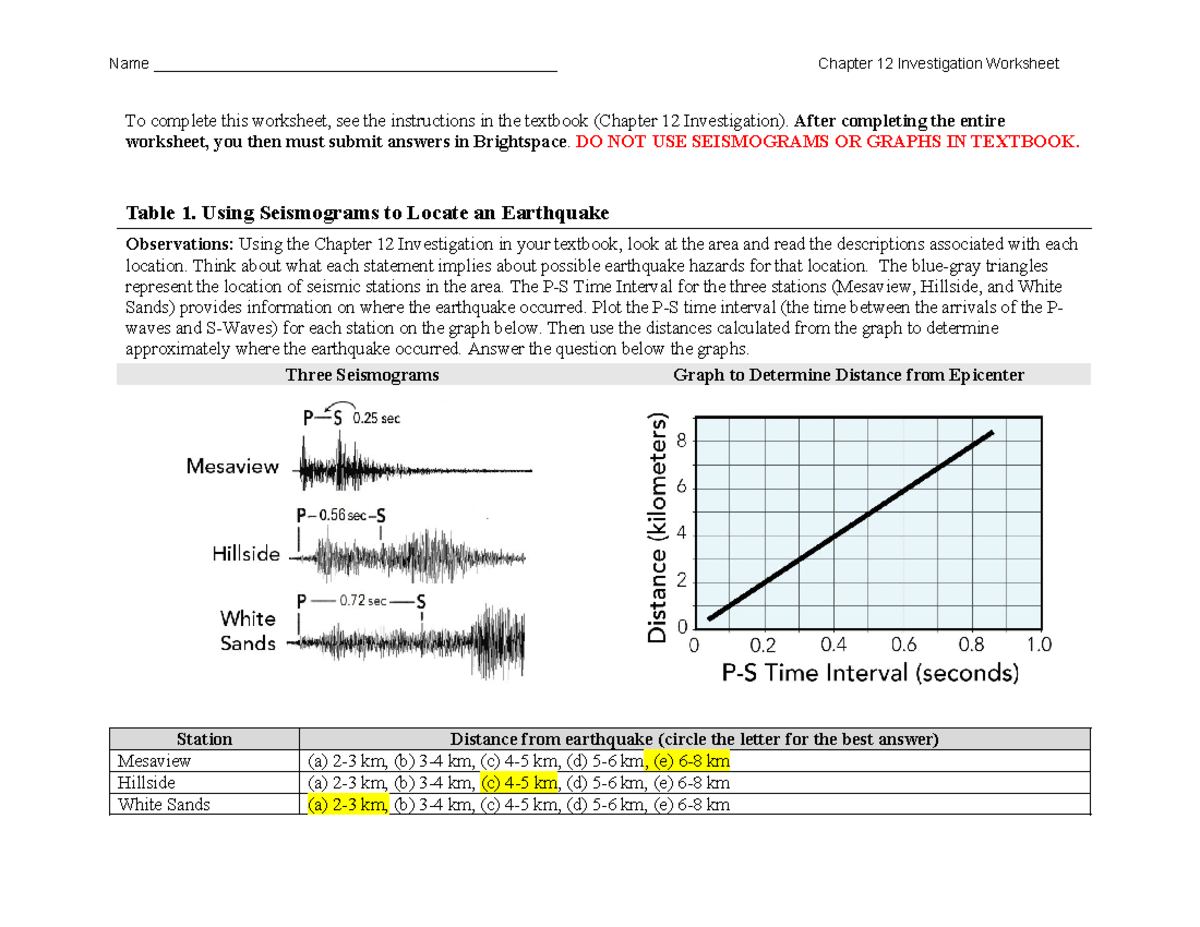 Assignment #2B Earthquake Investigation - Name