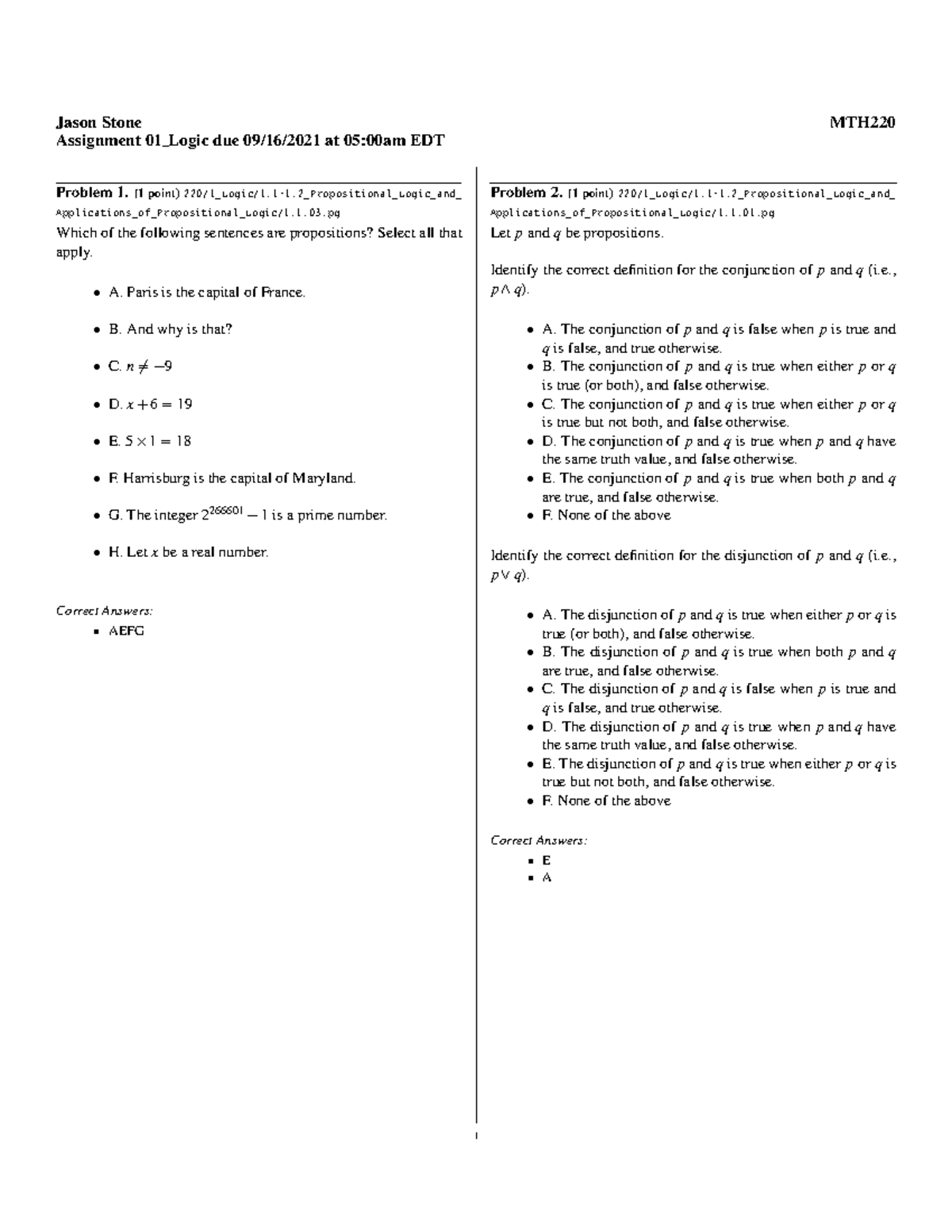 MTH220.j.c.stone.01 Logic - Jason Stone MTH Assignment 01 Logic due 09 ...
