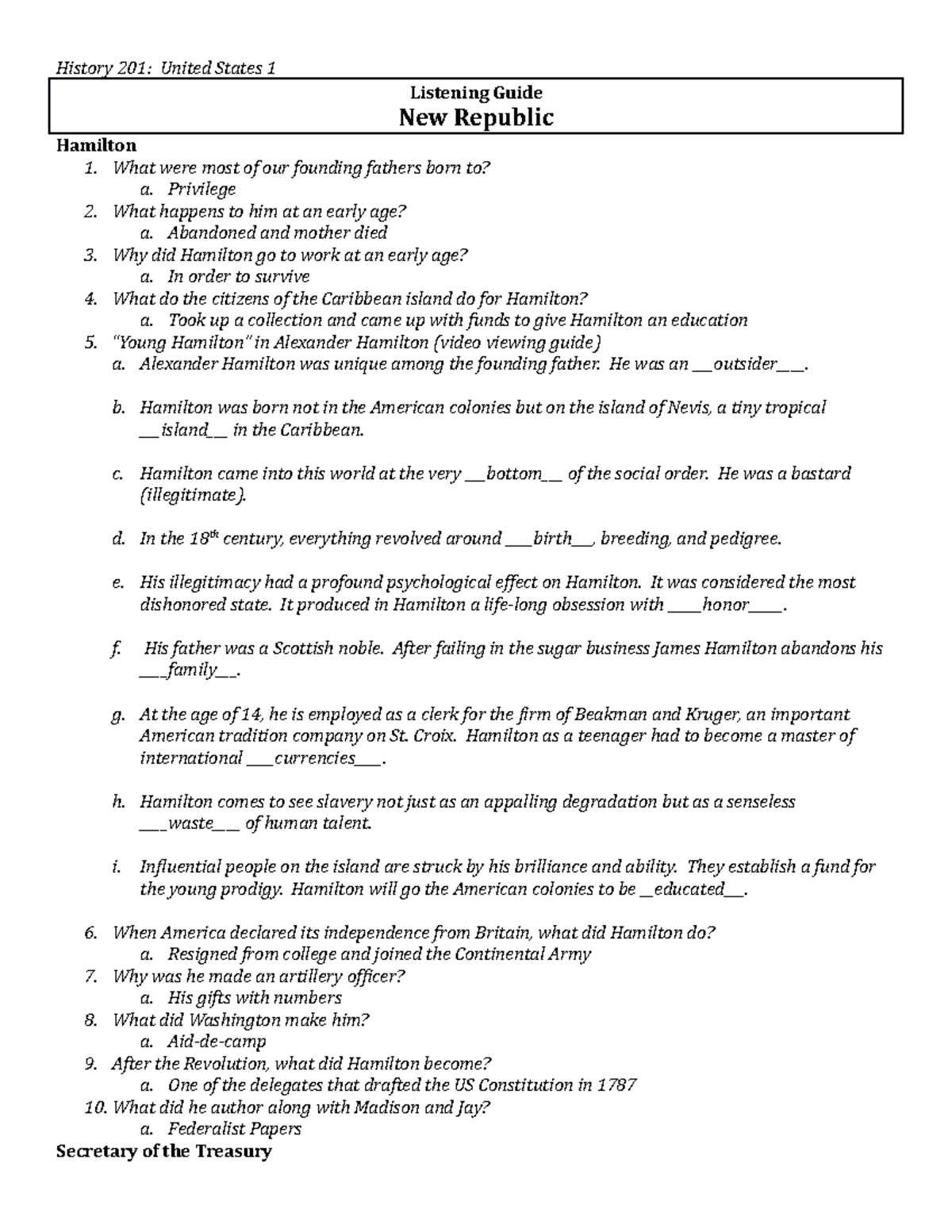 New republic (listening guide) - History 201: United States 1 Listening ...