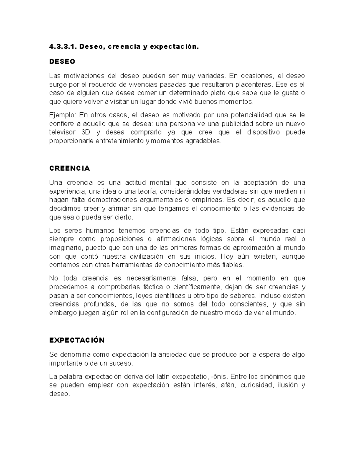 4.3.3.1. Deseo, creencia y expectación - 4.3.3. Deseo, creencia y ...