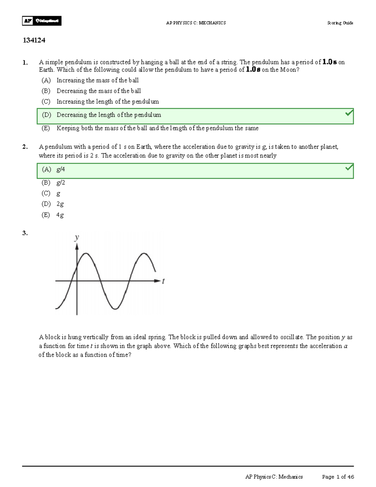 6 - Physics practice - A simple pendulum is constructed by hanging a ball at the end of a string ...