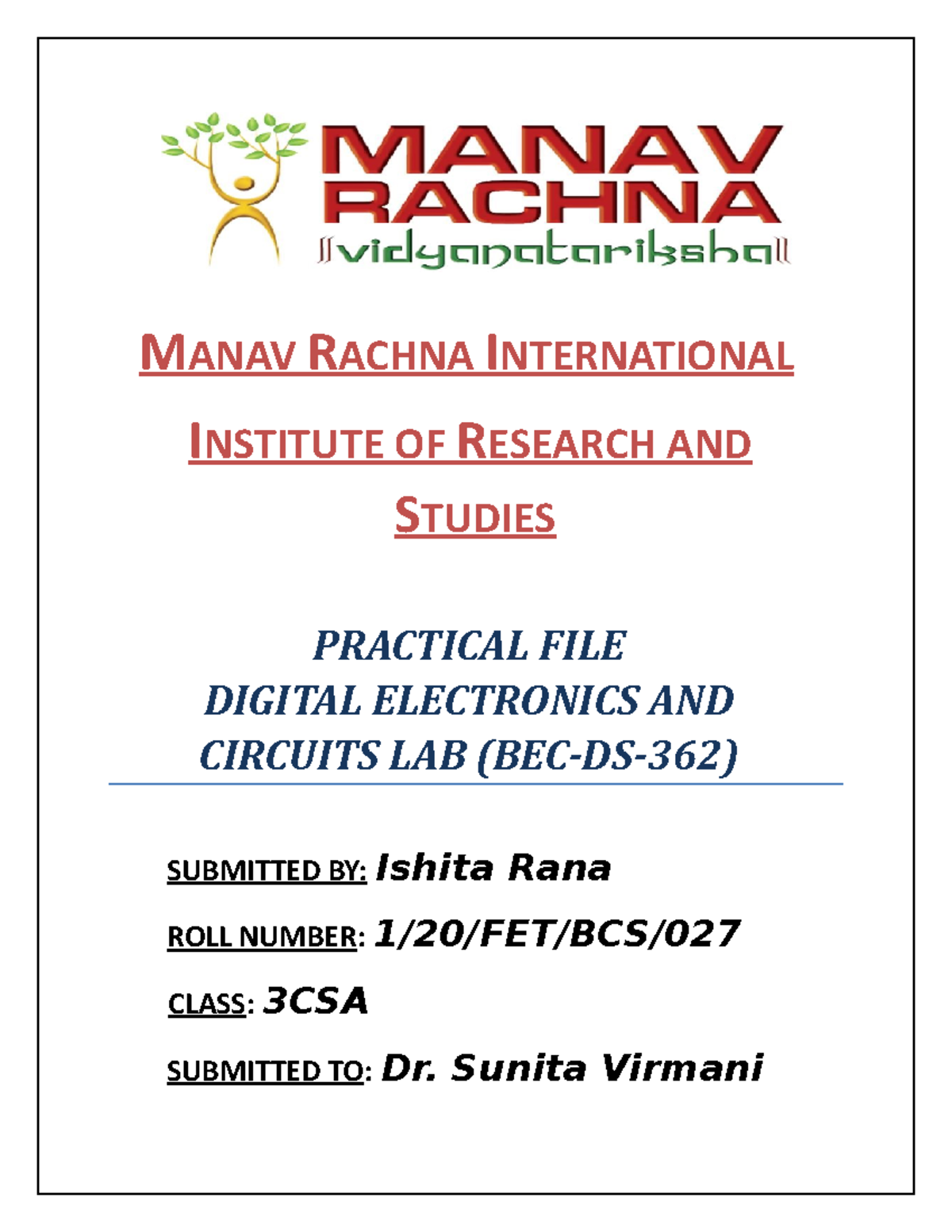 Final Dec File Digital Electronics And Circuits Practical File Btech 2nd Year 3rd Semester 18