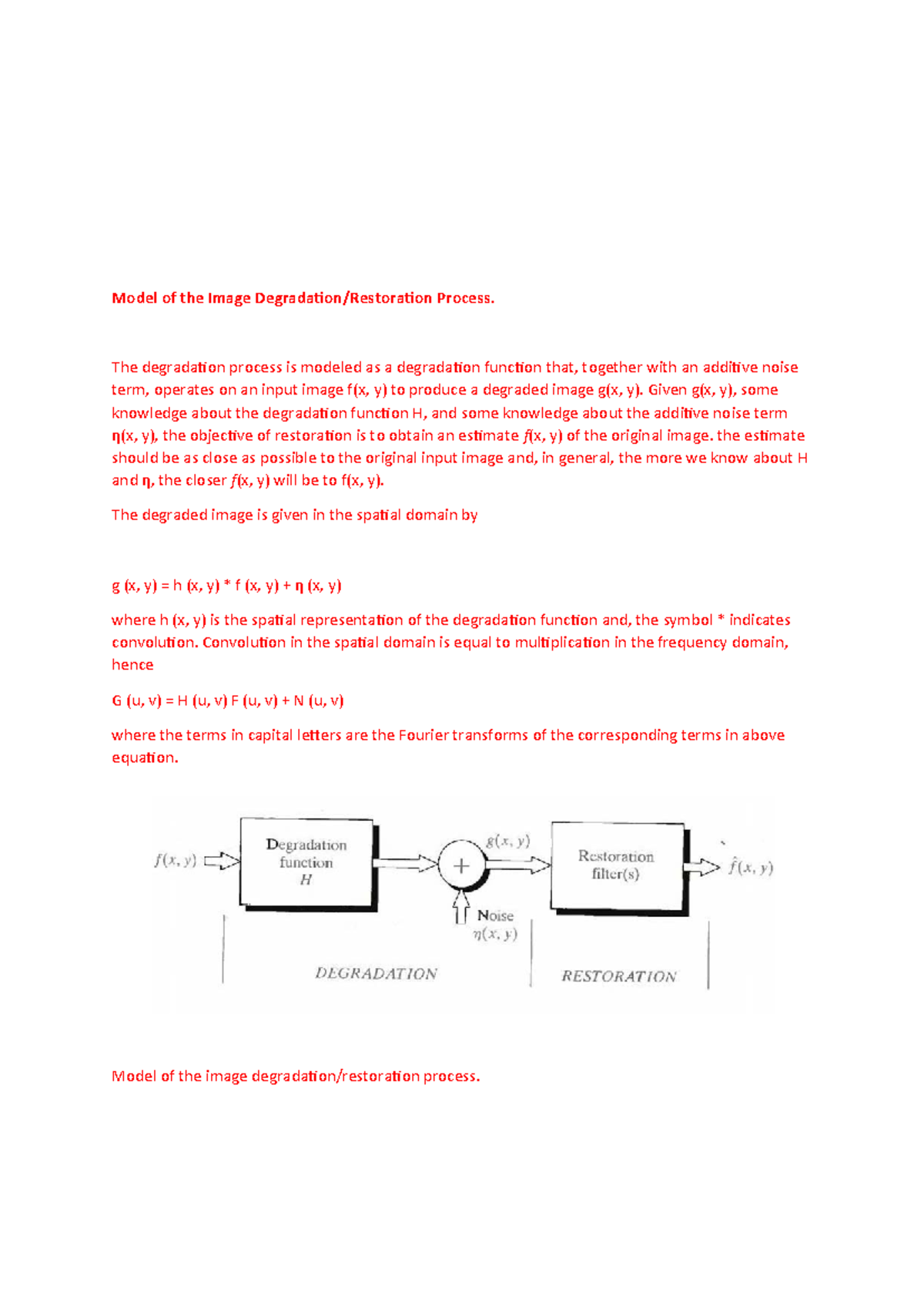 Degradataion restoration model - Model of the Image Degradation ...