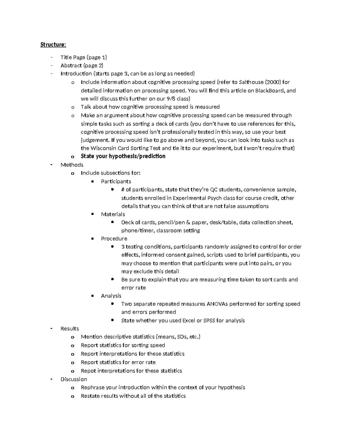 Lab Report Structure - Structure: - Title Page (page 1) - Abstract ...