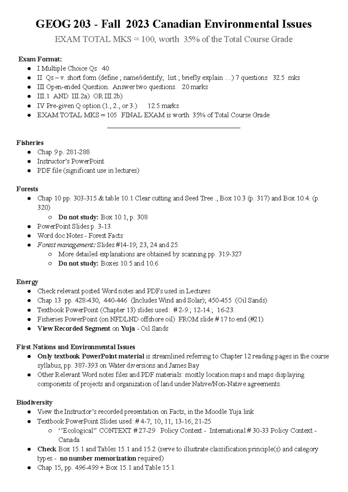 GEOG 203 Final Study Guide - GEOG 203 - Fall 2023 Canadian ...